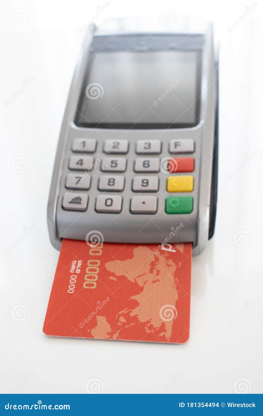 Vertical Shot of a Red Credit Card Swiped on a Payment Terminal Stock ...