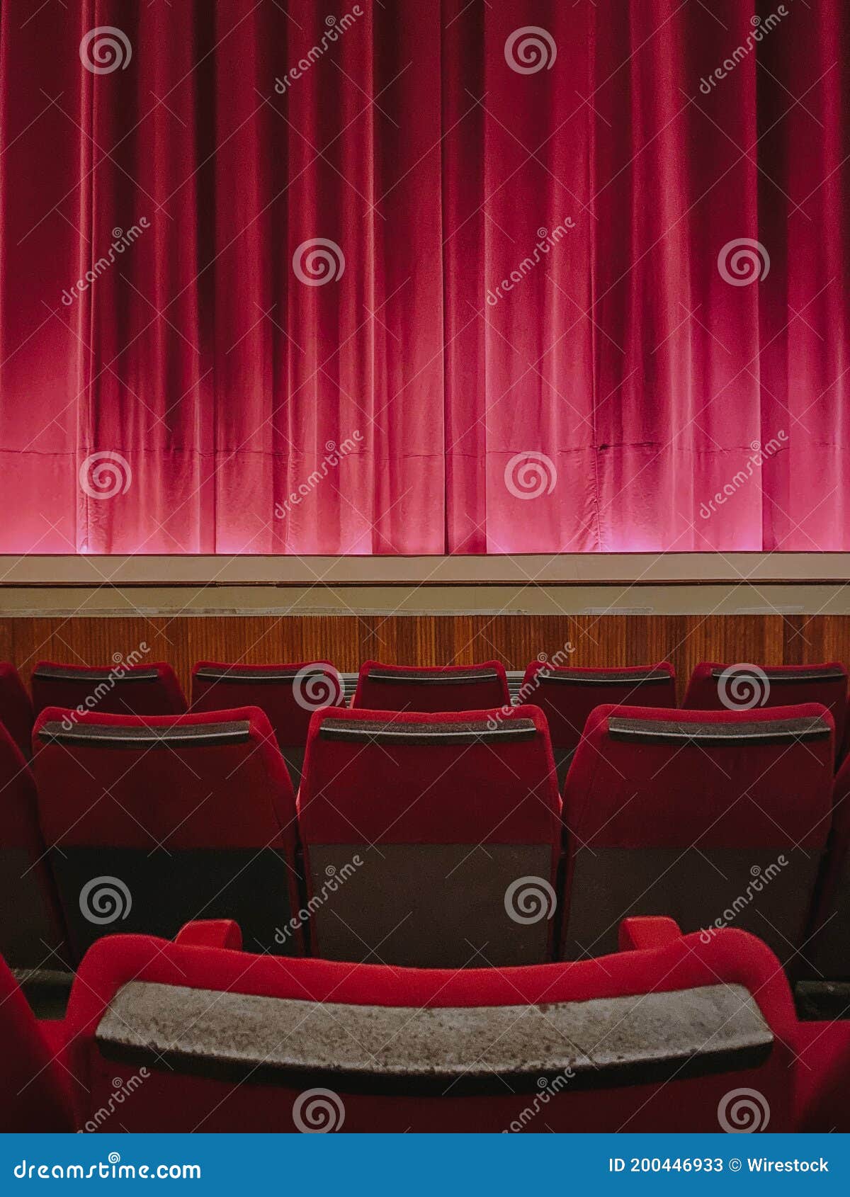 Vertical Shot of Red Empty Theatre Seats in Front of the Stage Stock ...