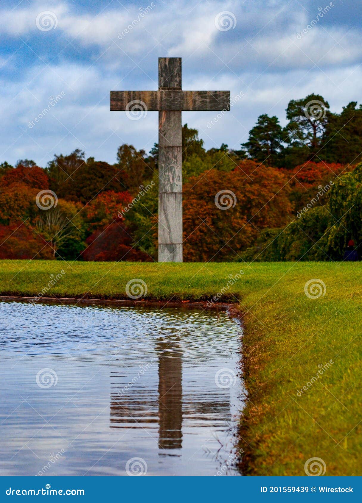 Vertical Shot of a Reflection of a Cross in the Lake Stock Image ...