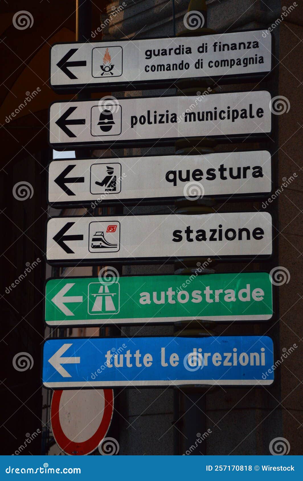 Vertical Shot of Road Signs in Italin Editorial Stock Photo - Image of ...
