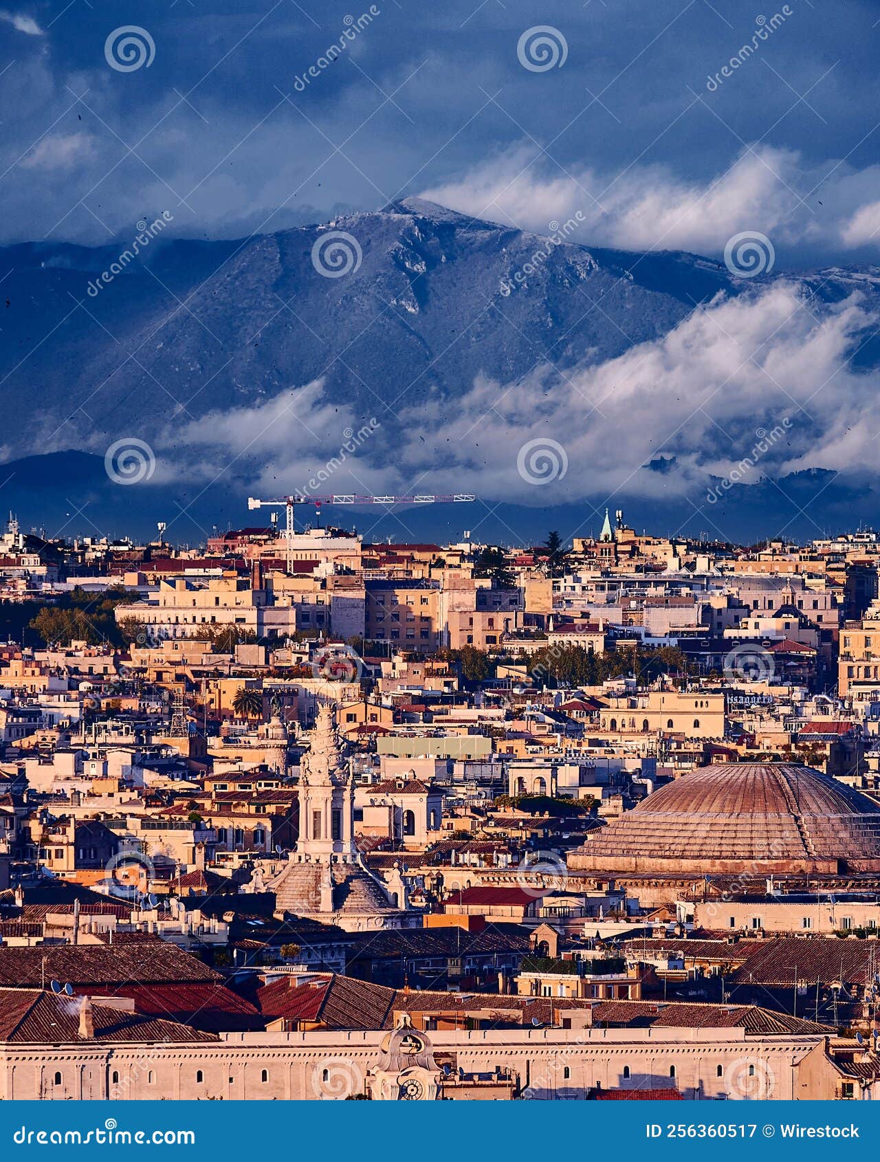 Vertical Shot of the Rome Skyline with a Mountain in the Background ...