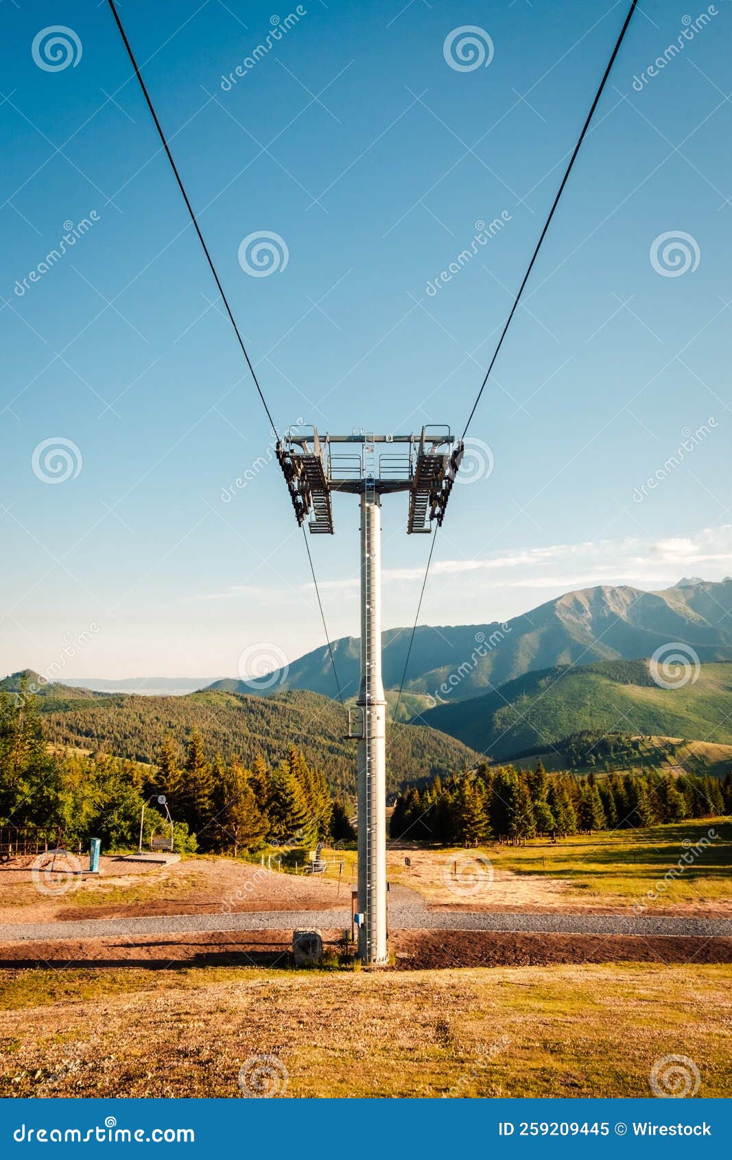 Vertical Shot of Ropeway with Mountains in the Background Stock Image ...