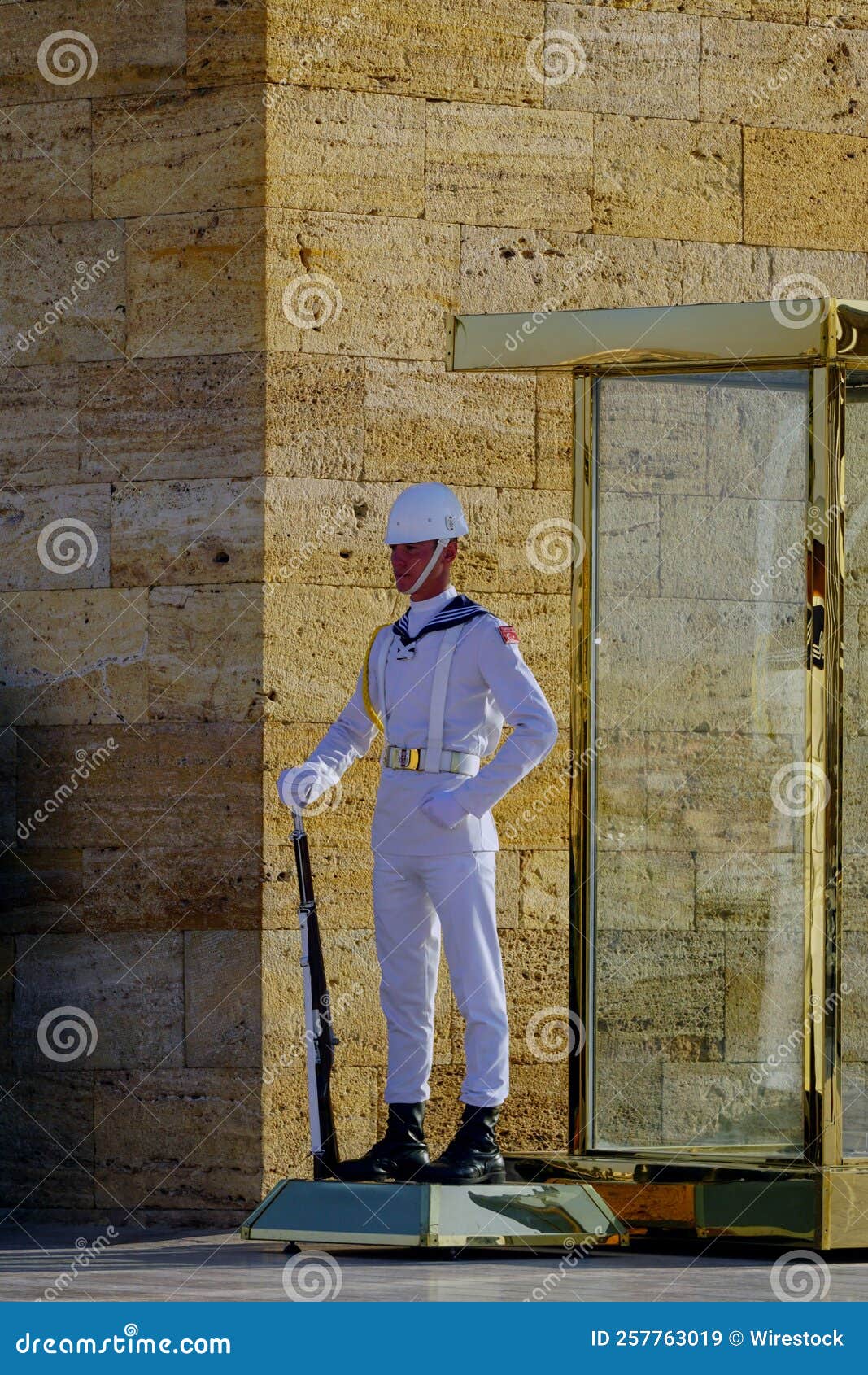 Vertical Shot of a Security Guard on Duty in Front of the Anitkabir ...