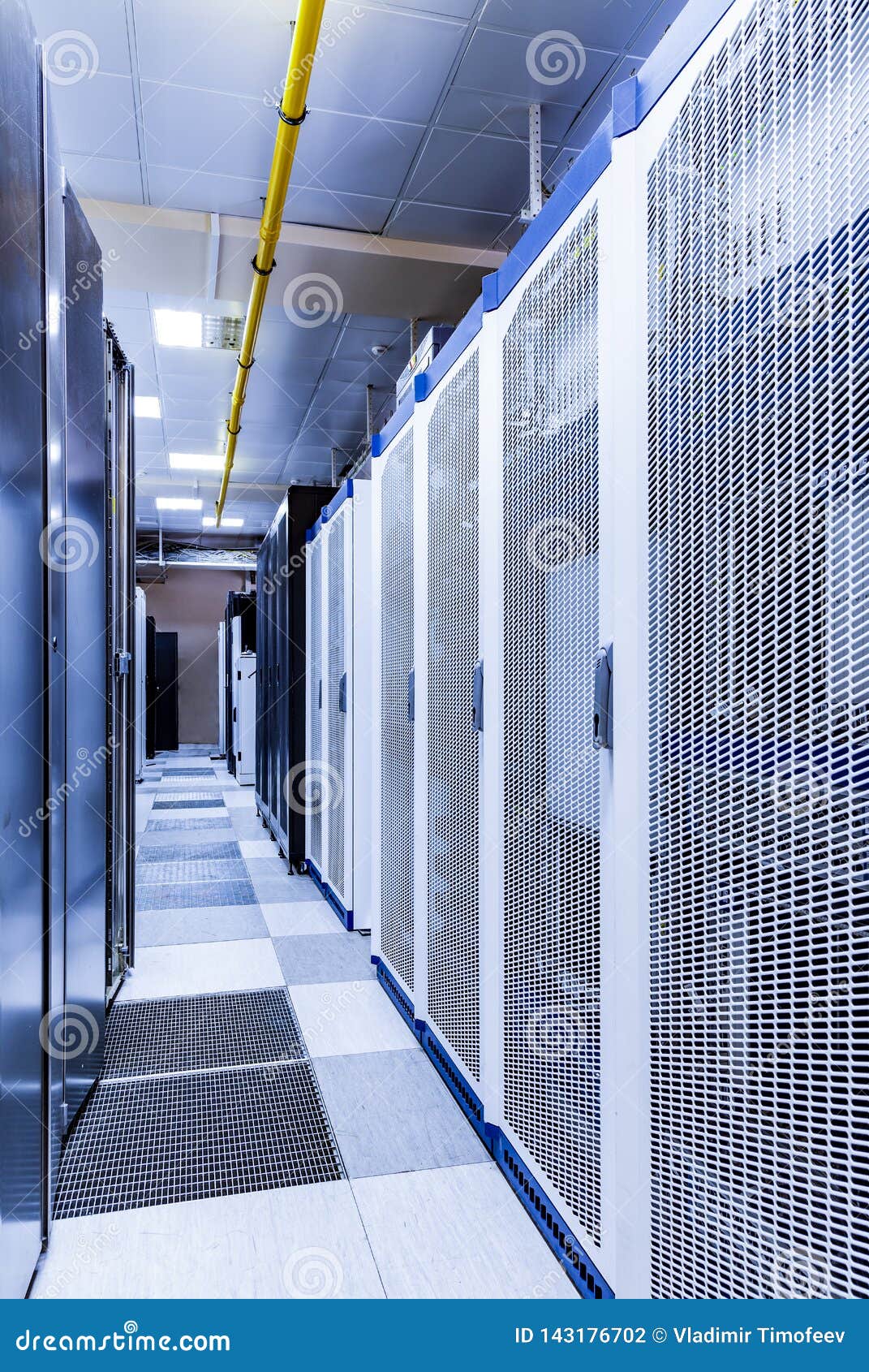 Vertical Shot of Server Room with Many Racks of Server Equipment ...