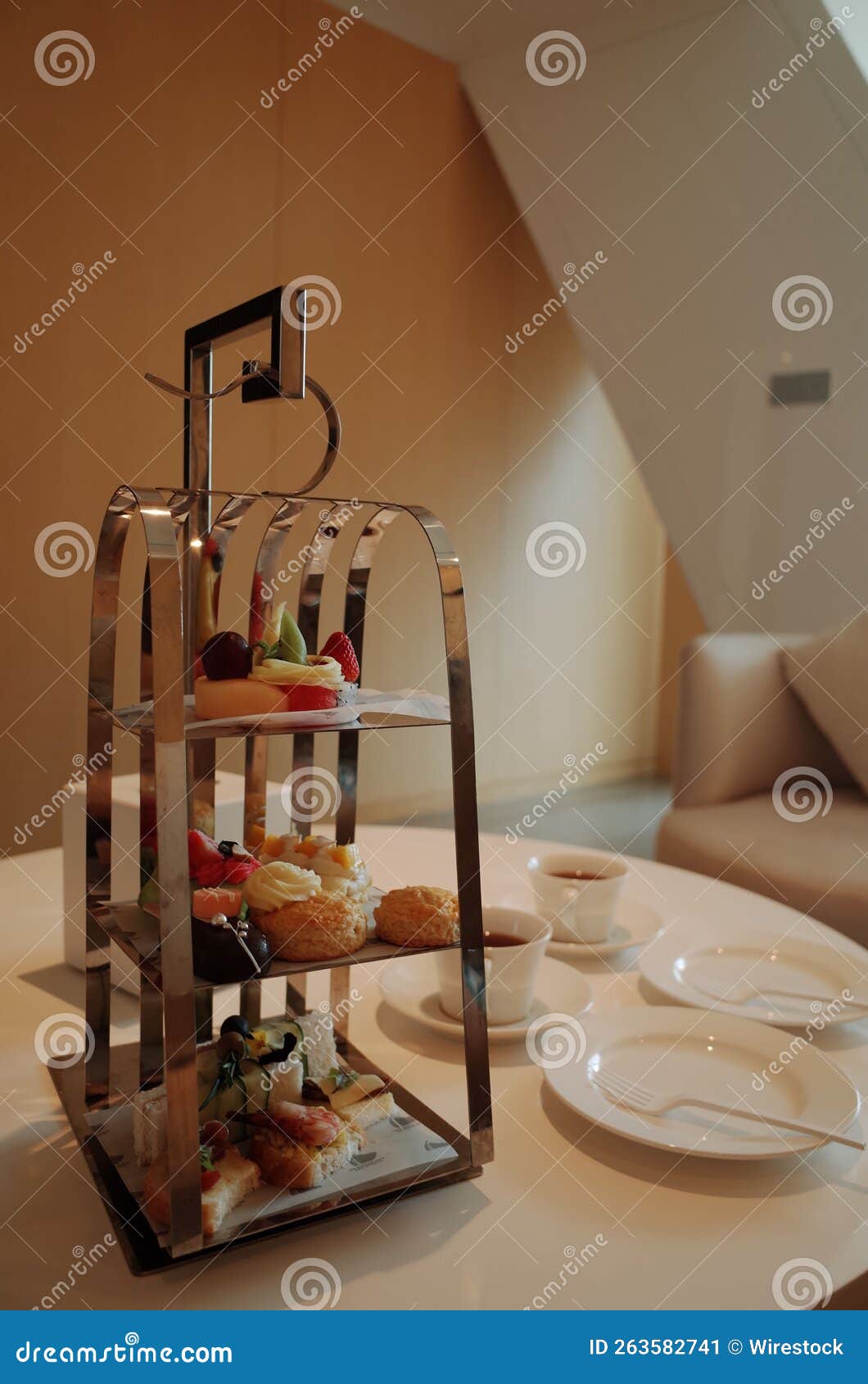 Vertical Shot of a Setting for an Afternoon Tea Stock Image - Image of ...