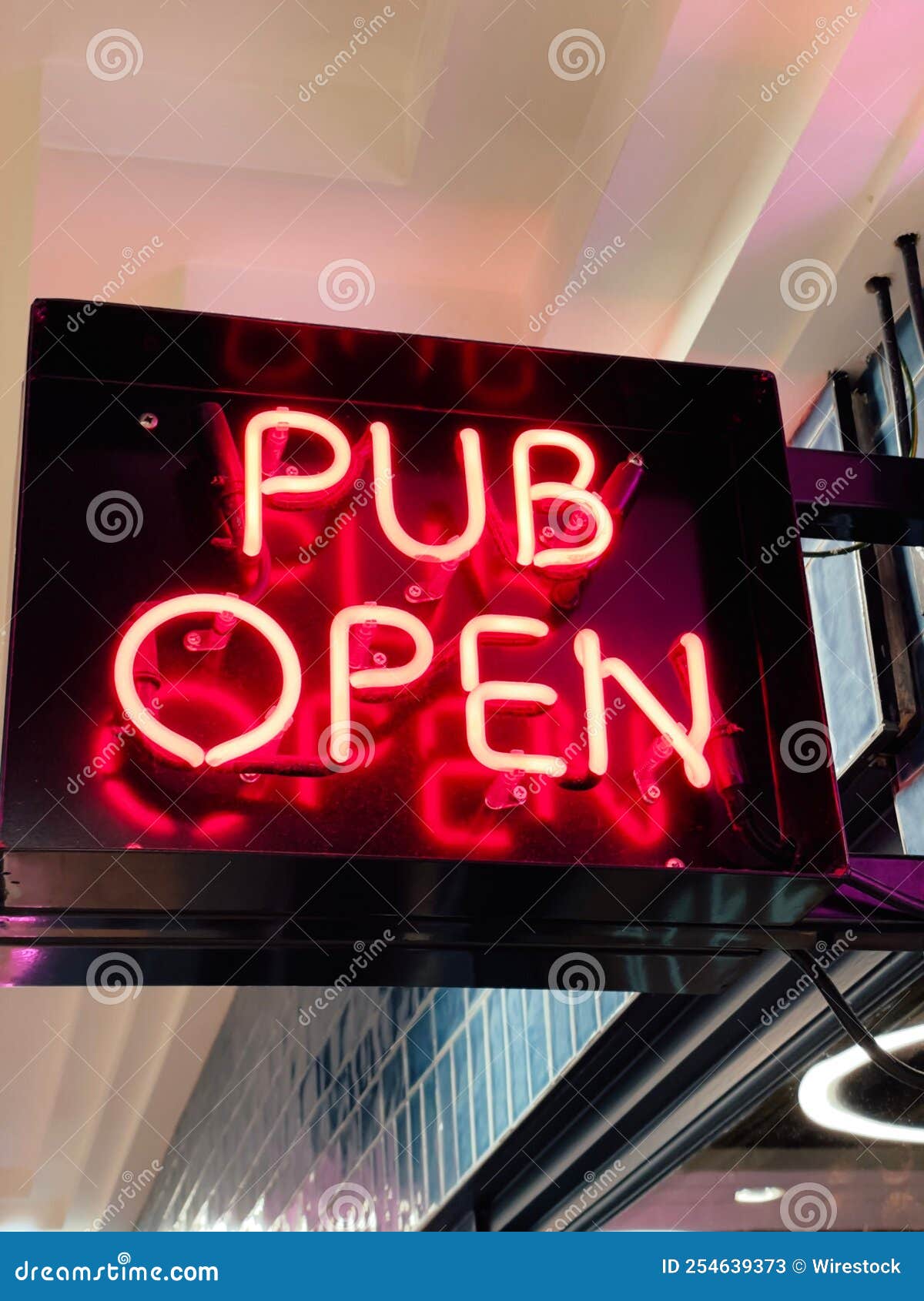 Vertical Shot of a Signboard "Pub Open" with Neon Lights Stock Image ...