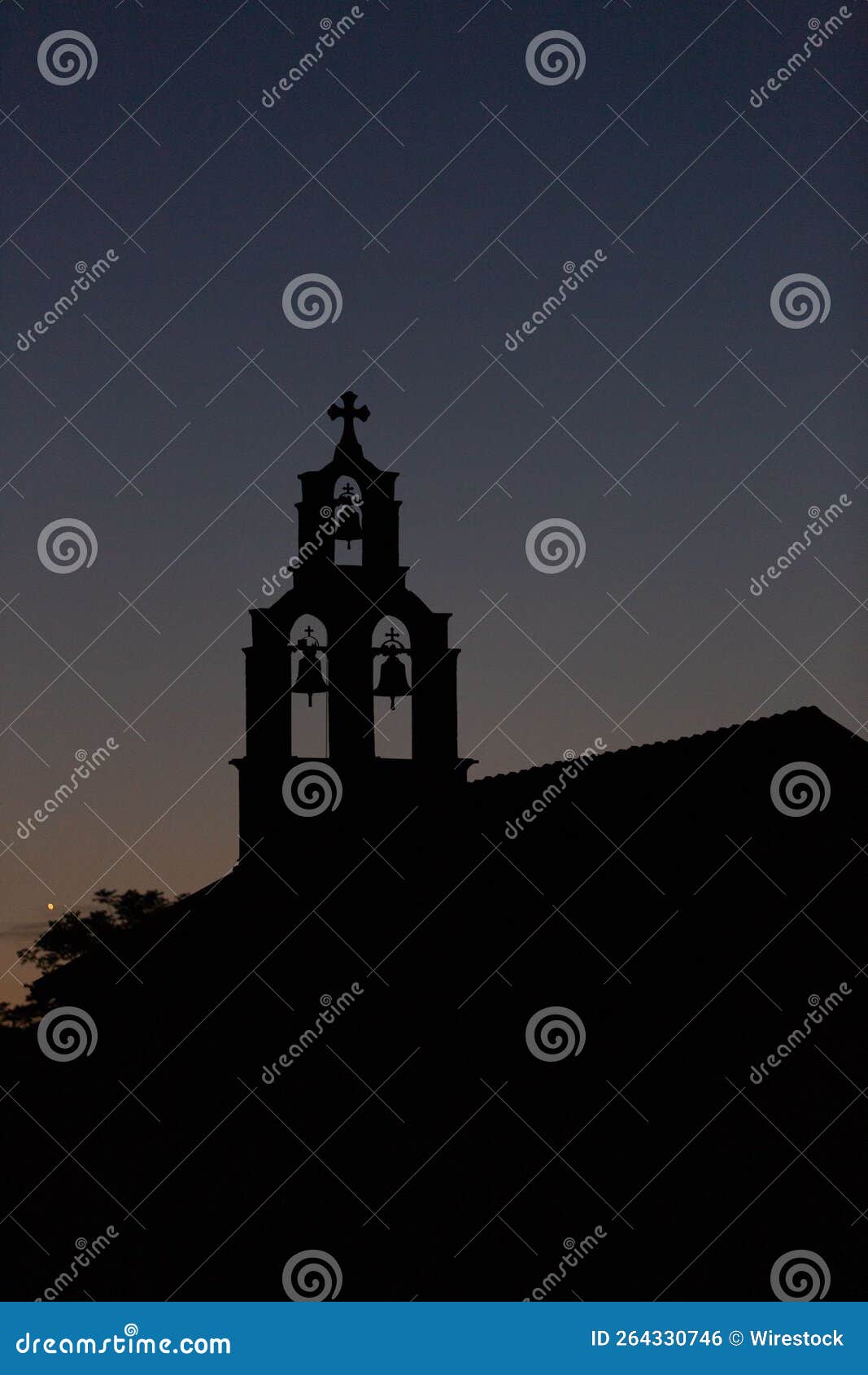 Vertical Shot of the Silhouette of Church Bells at Night. Stock Photo ...
