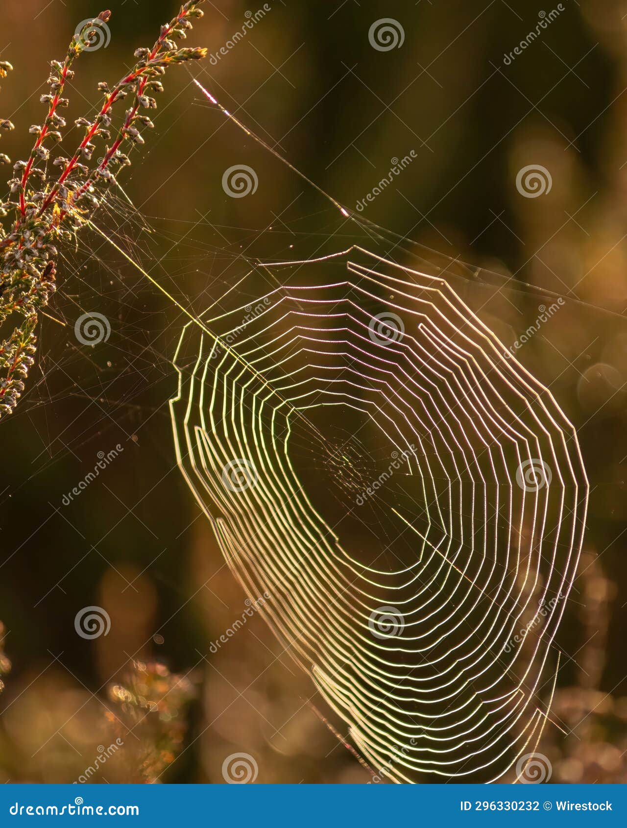 Vertical Shot of a Single Spider Web Suspended from Flowers Stock Photo ...