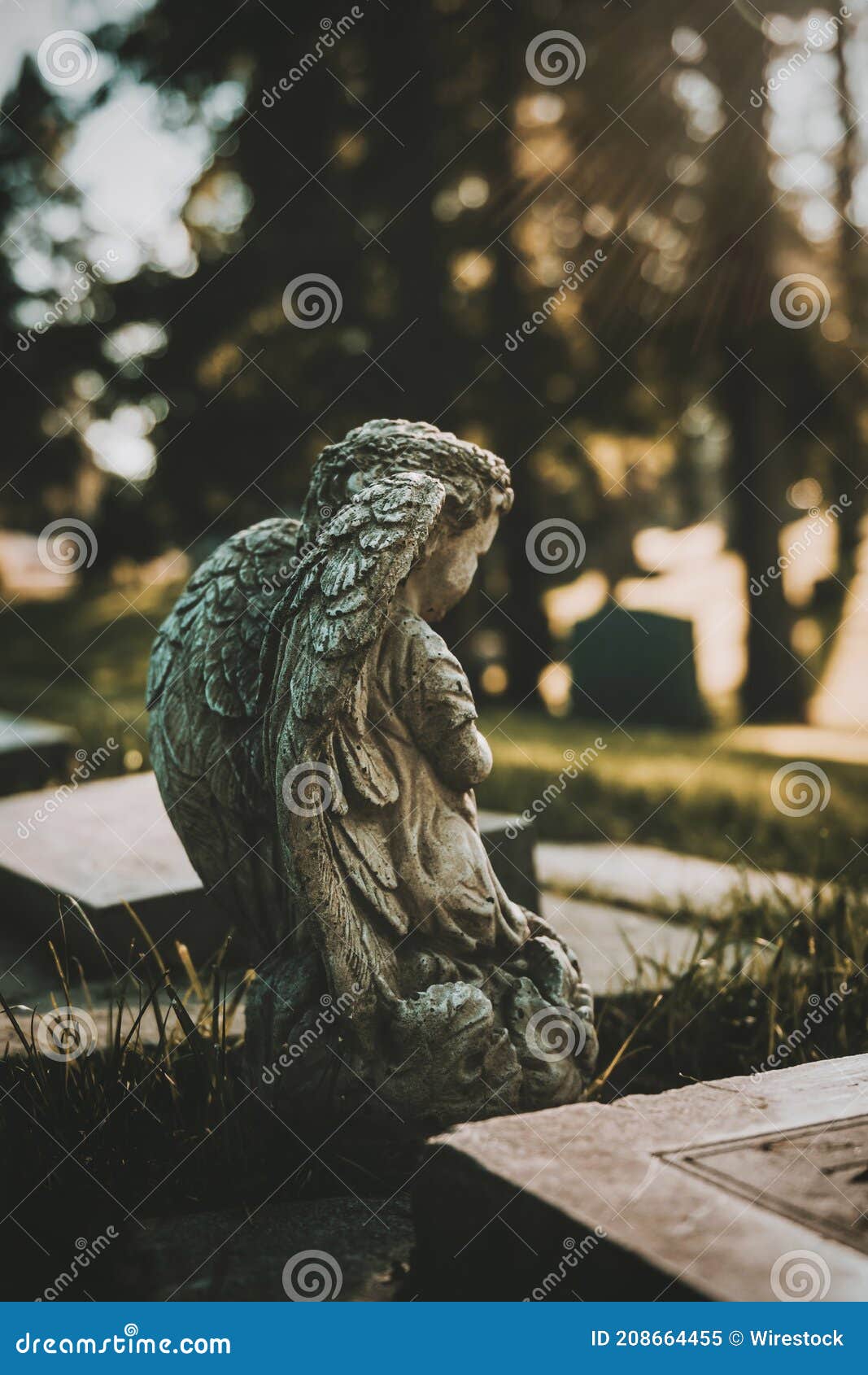 Vertical Shot of a Small Angel Statue in the Cemetry Stock Image ...