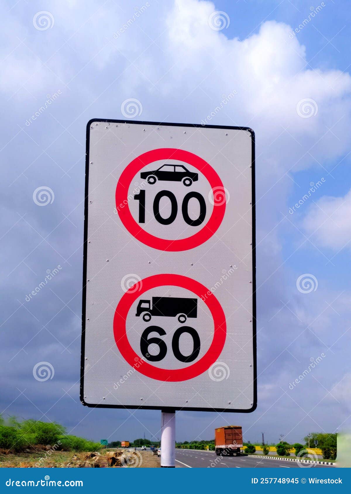 Vertical Shot of the Speed Limit Signs Stock Image - Image of truck ...