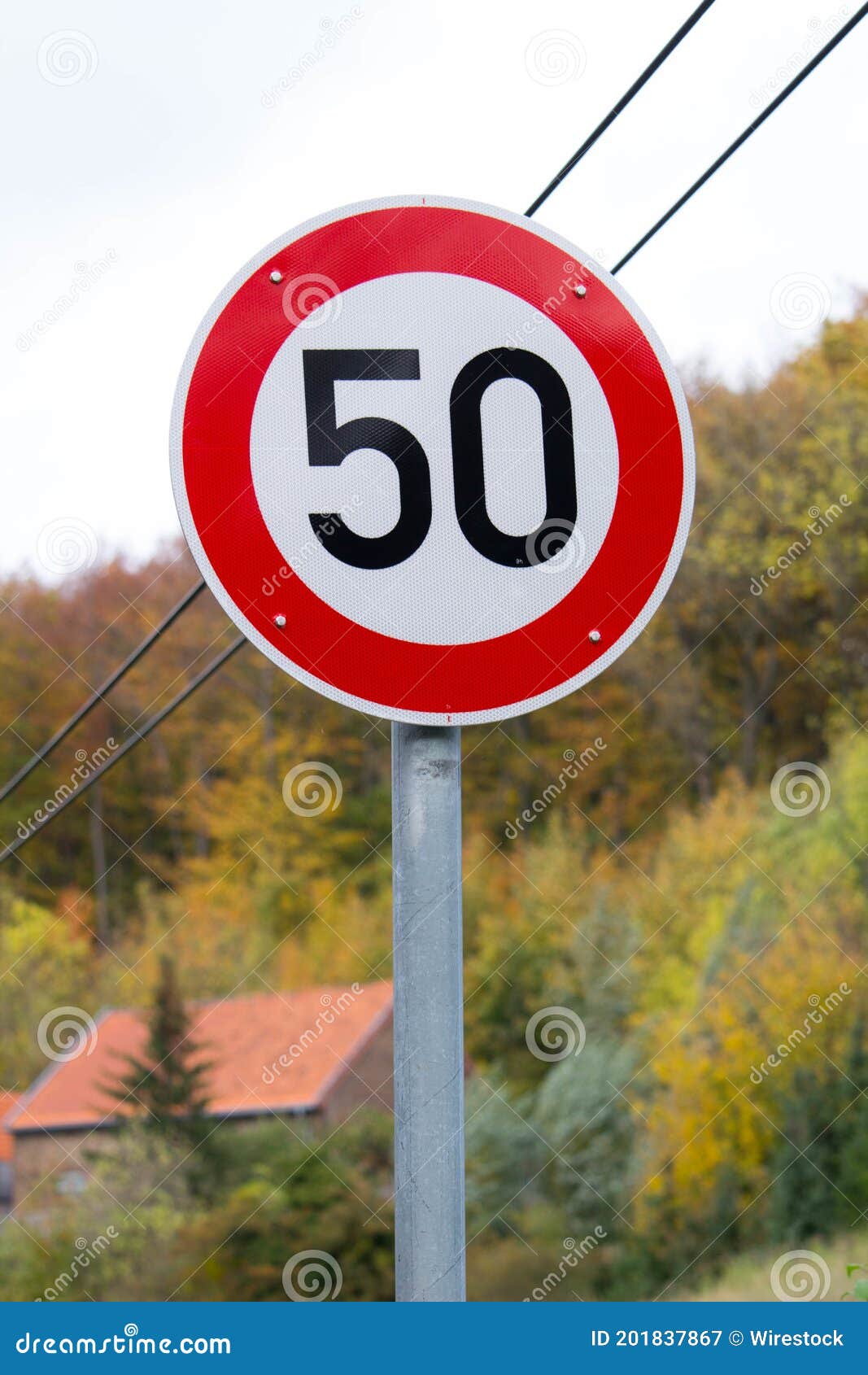 50km/h Speed Limit Sign Painted On Asphalting Road. Royalty-Free Stock ...