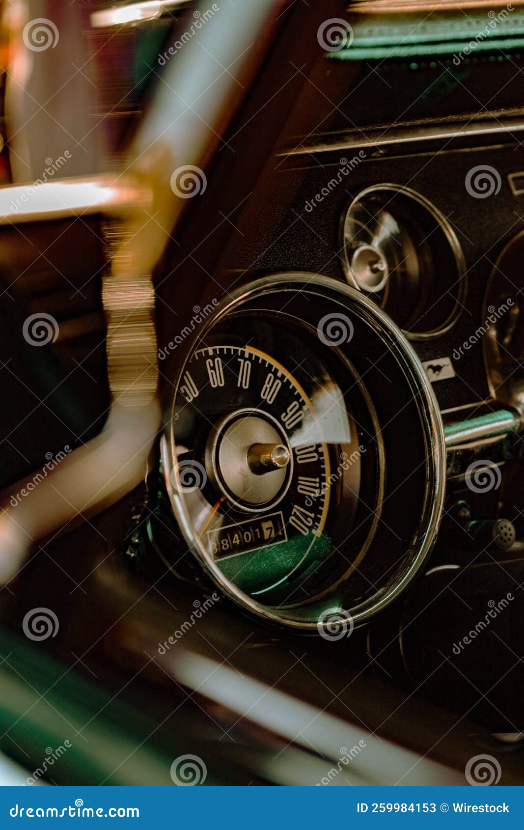Vertical Shot of the Speedometer of a Classic Car Stock Image - Image ...