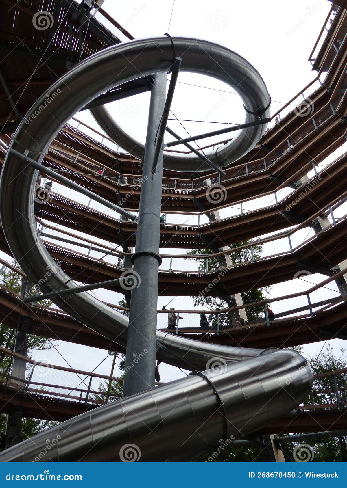 Vertical Shot of a Spiral Pipe Around a Pole Inside a Building S ...