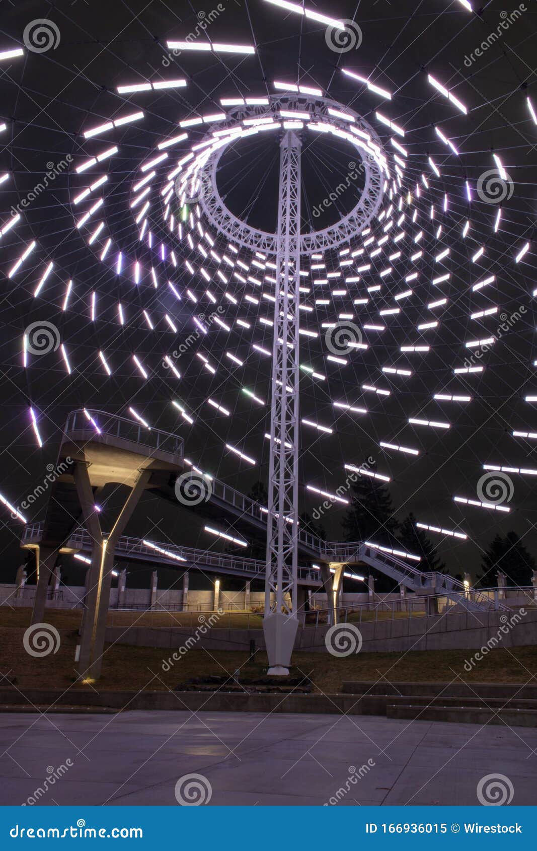 Vertical Shot of the Spokane Pavilion Light Show at Night Time Stock ...