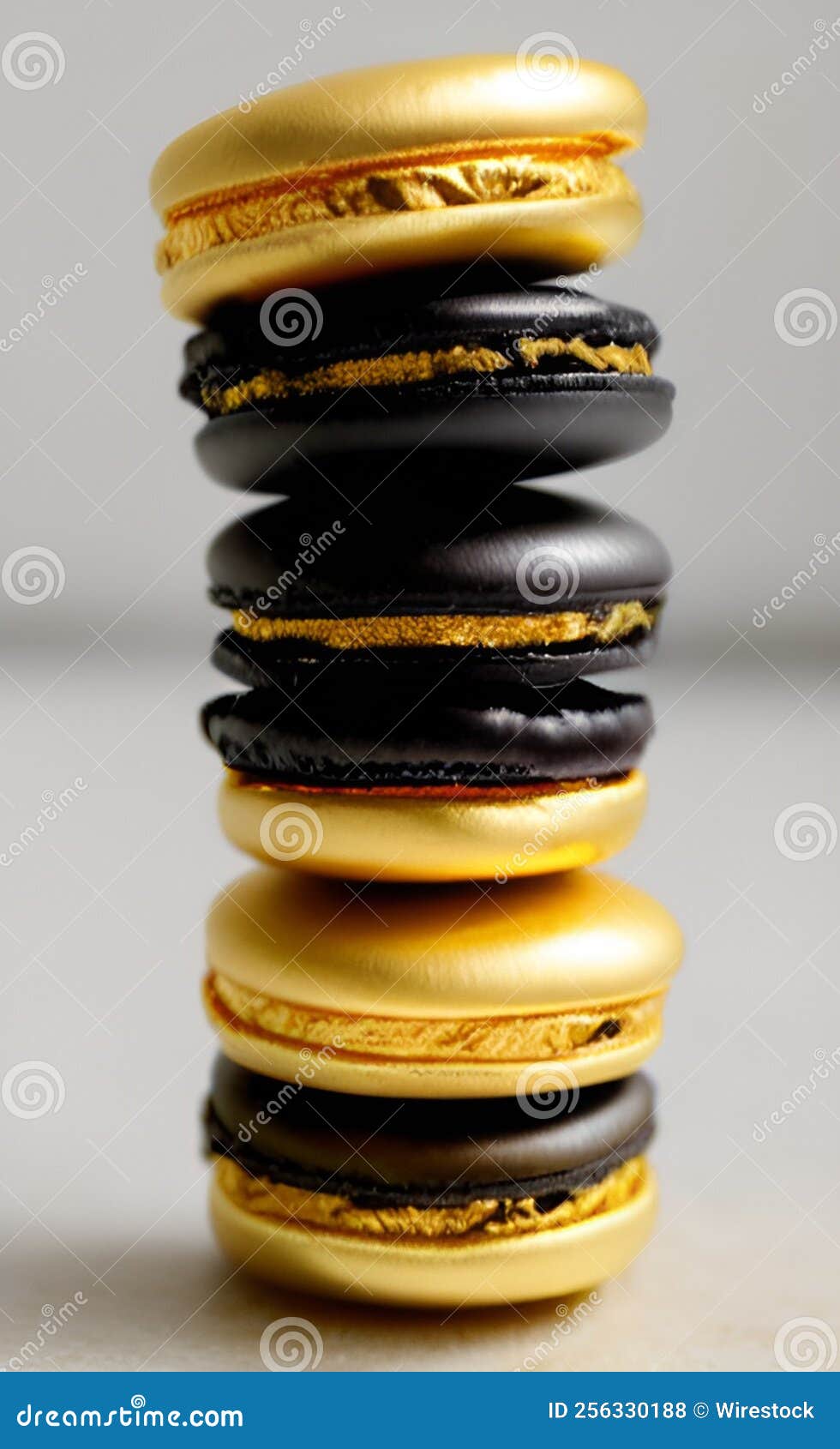 Vertical Shot of a Stack of Golden and Black Macarons Stock Photo ...
