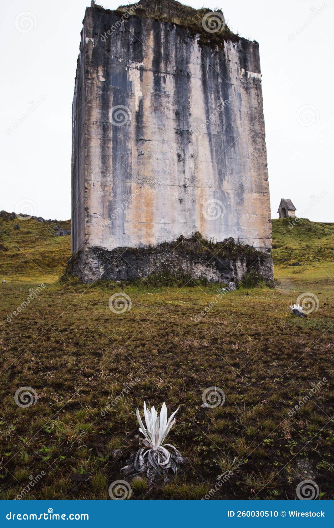 Vertical Shot of Steep Rectangular Rock Formation in the Green Field ...
