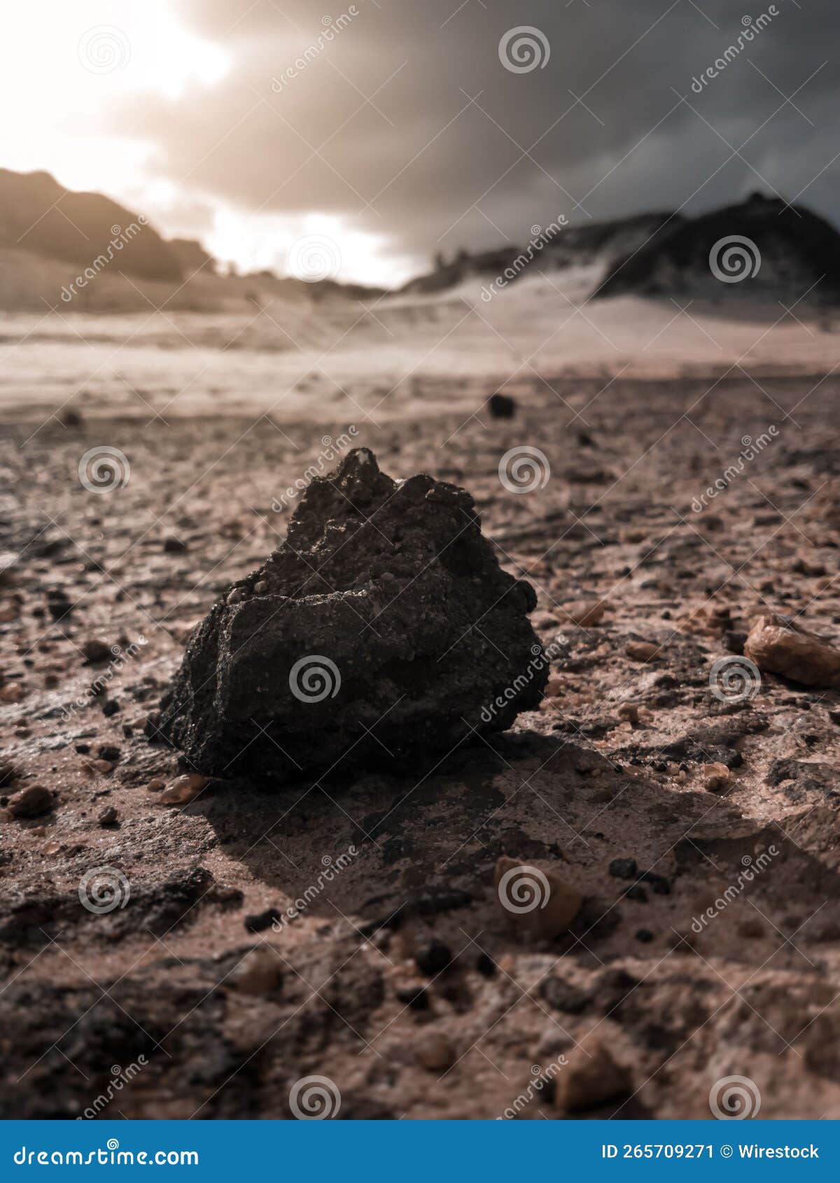 Vertical Shot of a Stone on Ground of Rough Landscape Against Blur ...