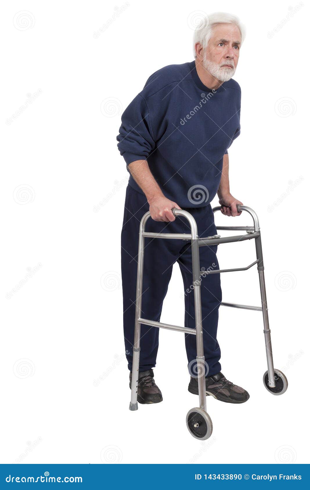 Stooped Old Man with Walker Isolated on White Stock Photo - Image of ...