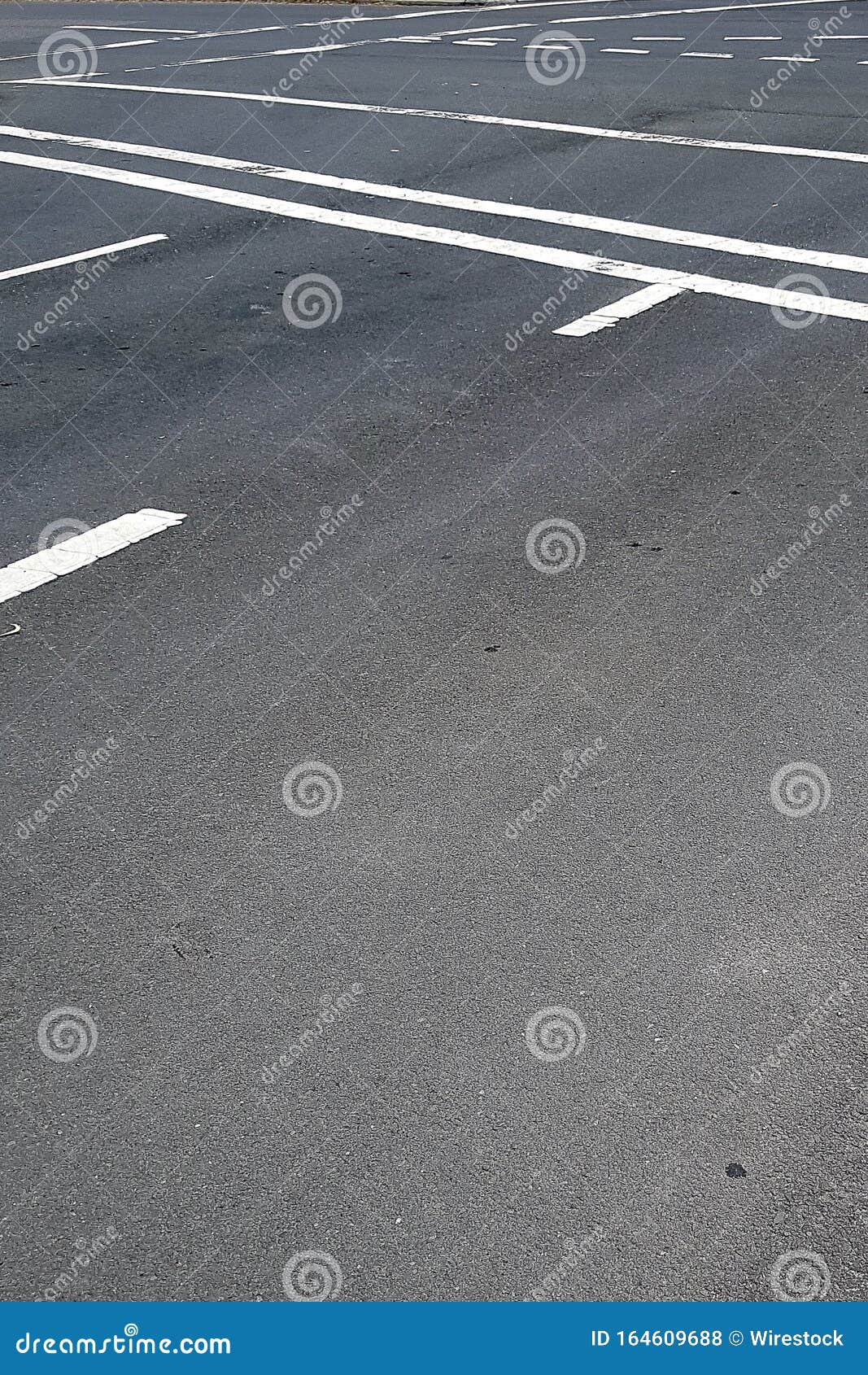 Vertical Shot of the Street with Road Signs on the Asphalt Ground Stock ...
