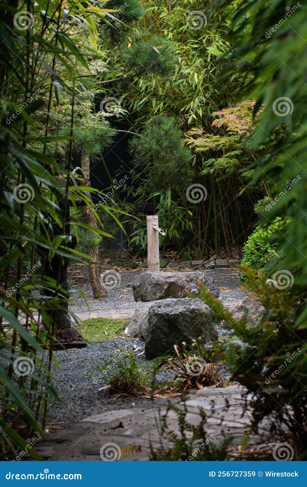 Vertical Shot of a Suikinkutsu in the Park with Trees in the Background Stock Image - Image of ...