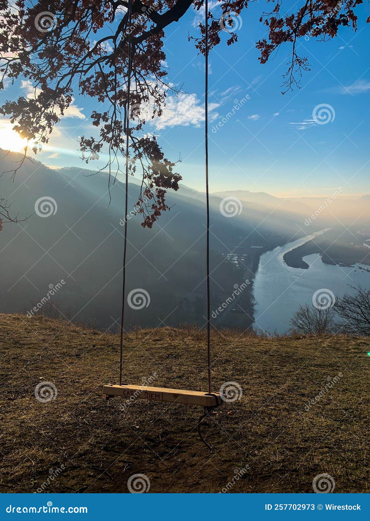 Vertical Shot of a Swing with a Breathtaking View of a River and ...