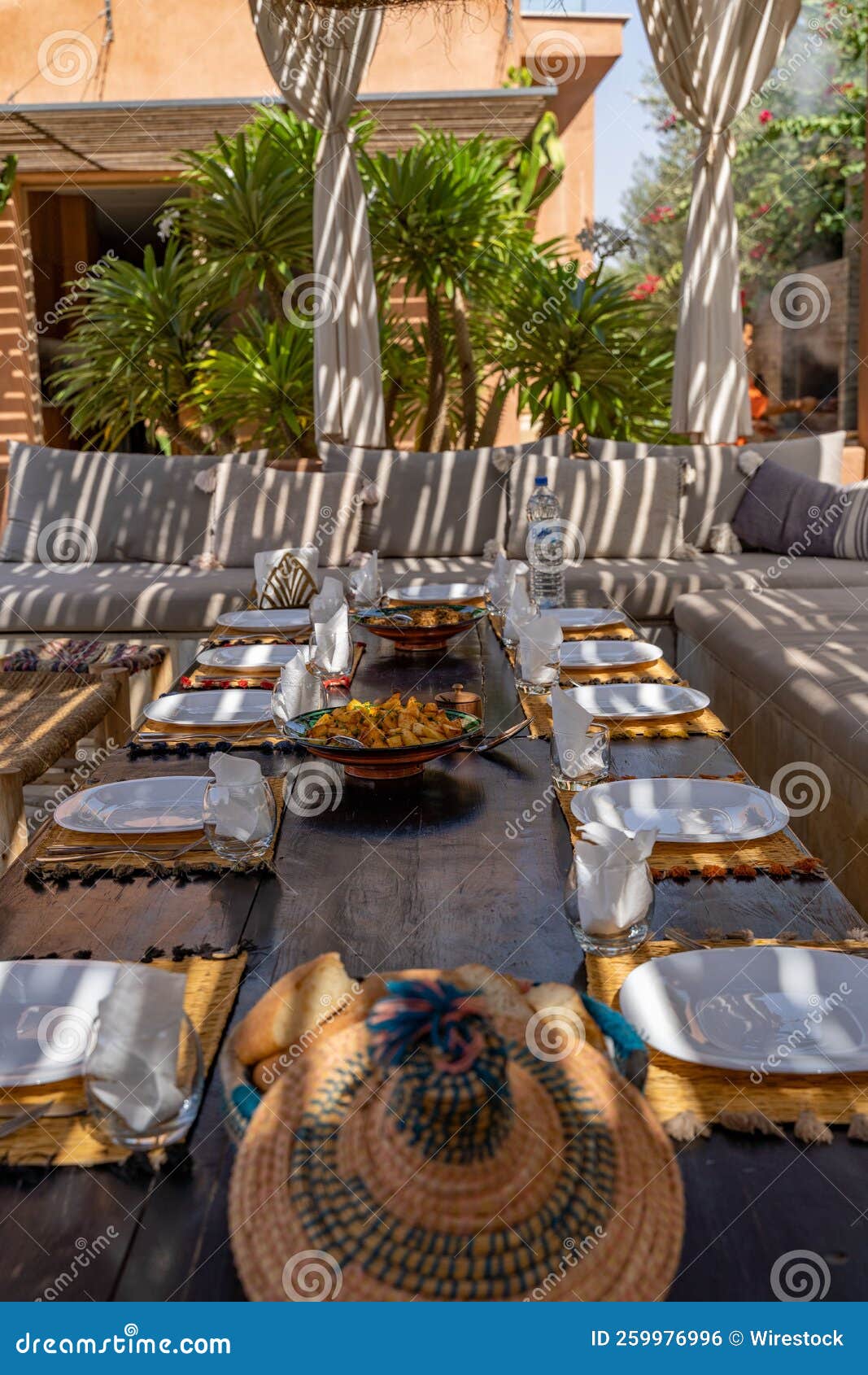 Vertical Shot of the Table Ready for a Diner in the Garden of a ...