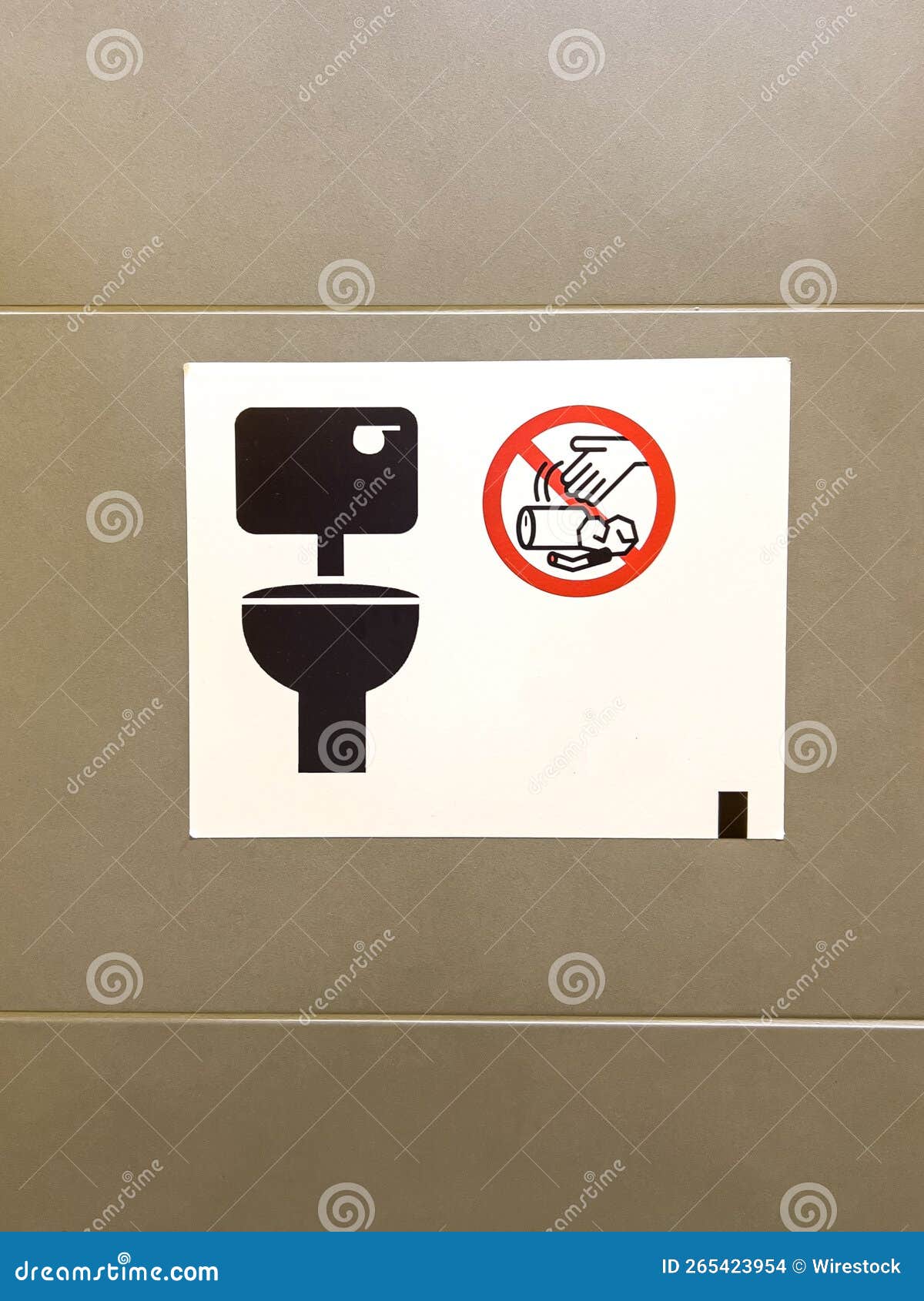 Vertical Shot of the Toilet Sign with Garbage Prohibited Symbol on the ...