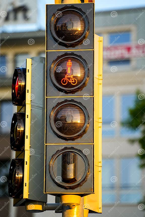 Vertical Shot of a Traffic Light with Red for Cyclists Stock Photo ...