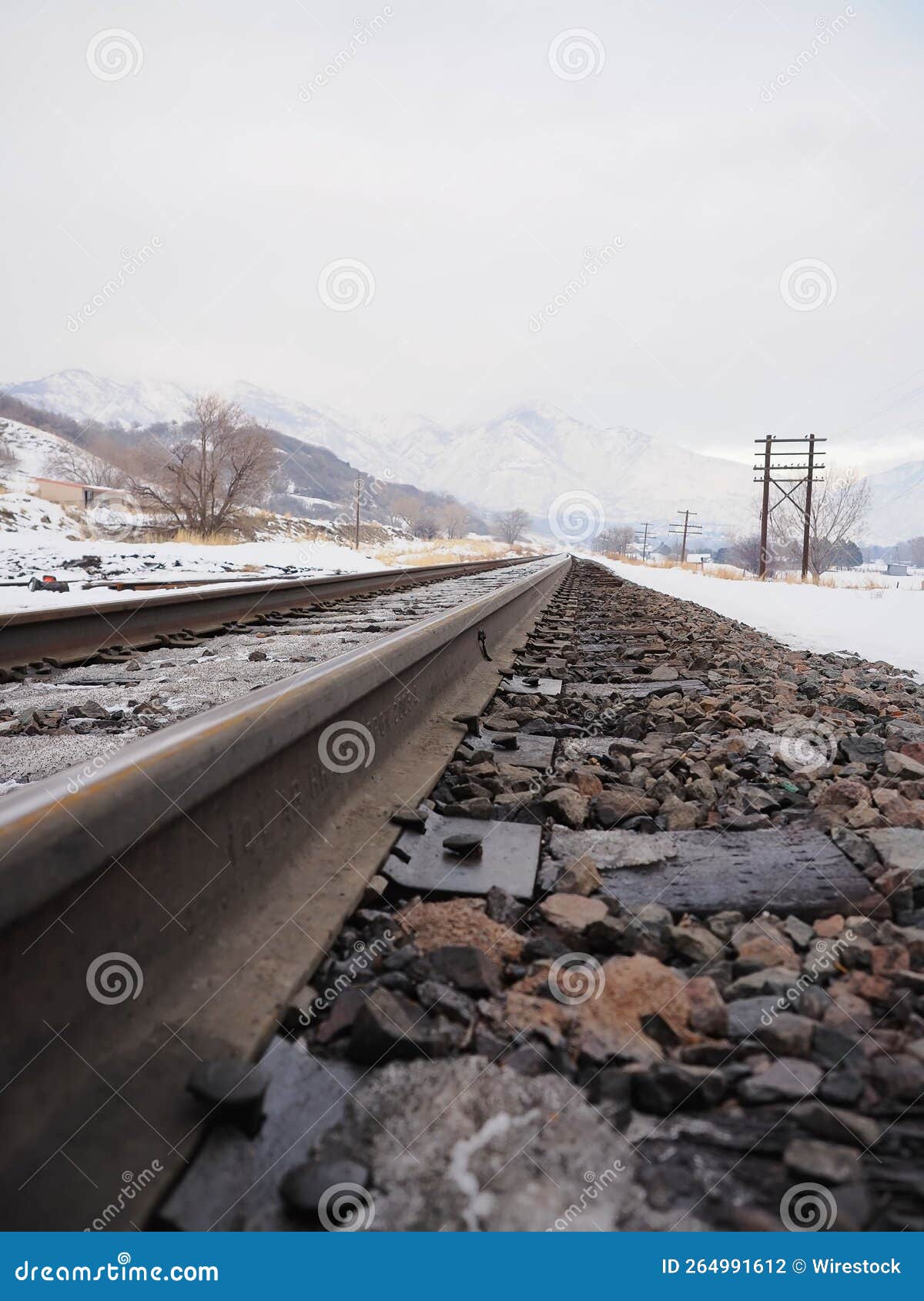 Vertical Shot of the Train Track in Winter. Stock Photo - Image of ...