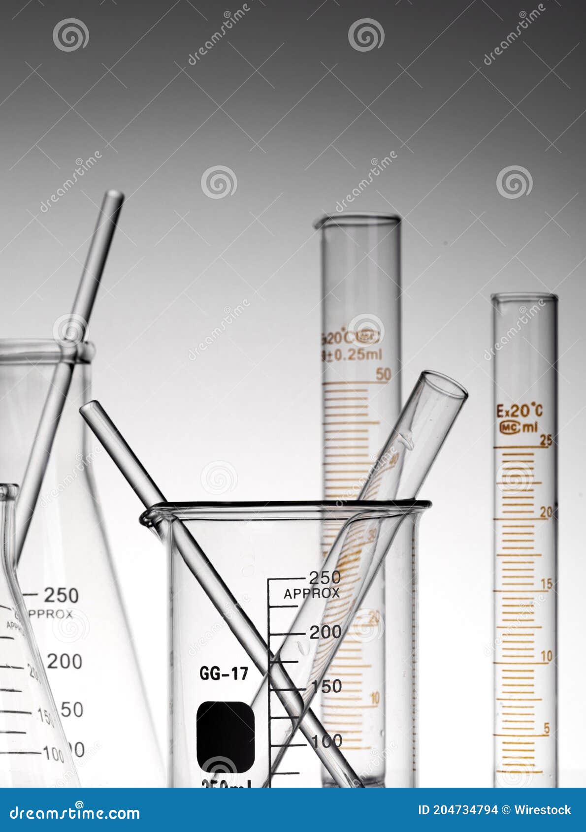 Vertical Shot of Transparent Laboratory Flasks, Beakers, and Tubes ...