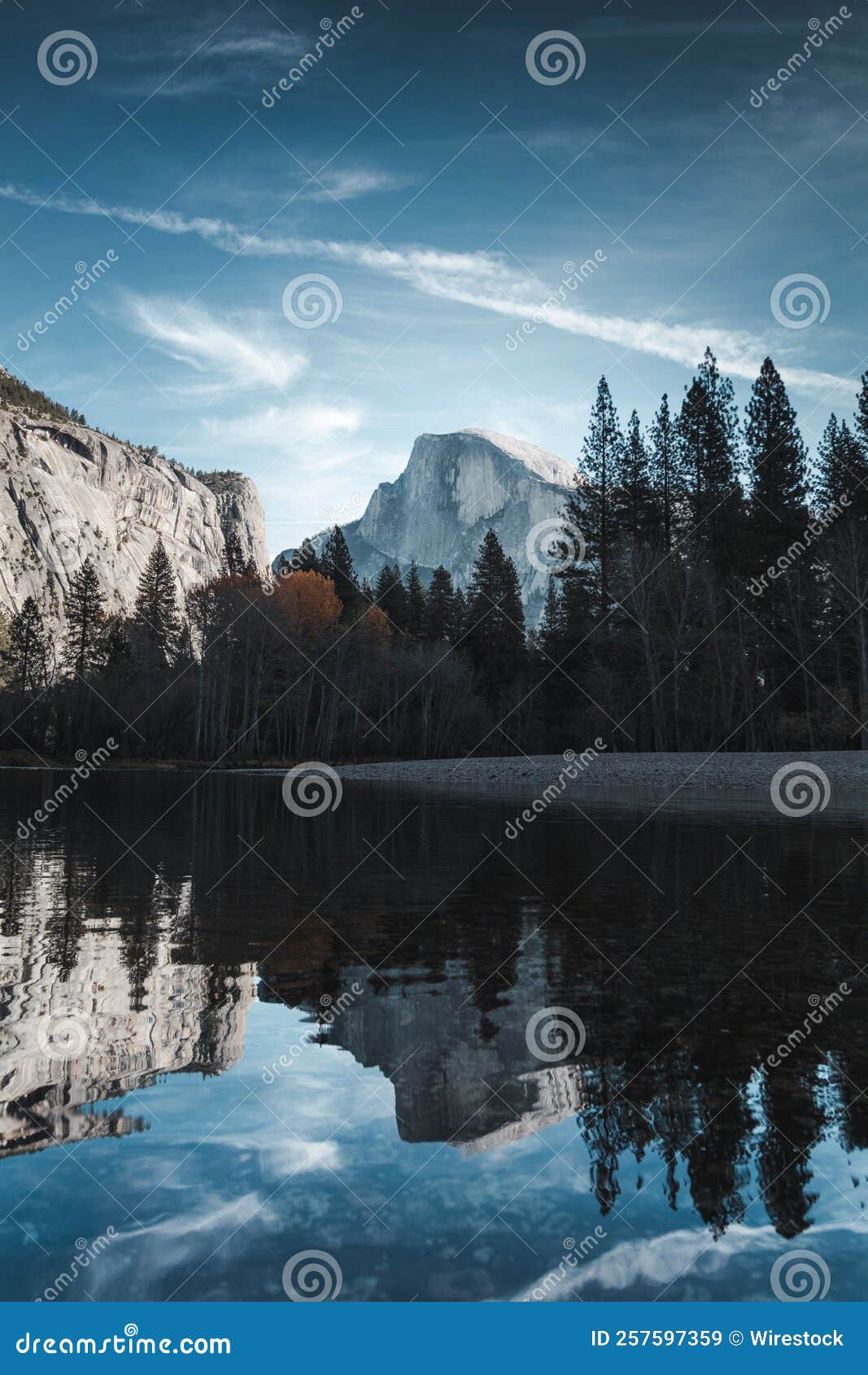 Vertical Shot of Trees and Mountains Reflected in Lake Stock Image ...