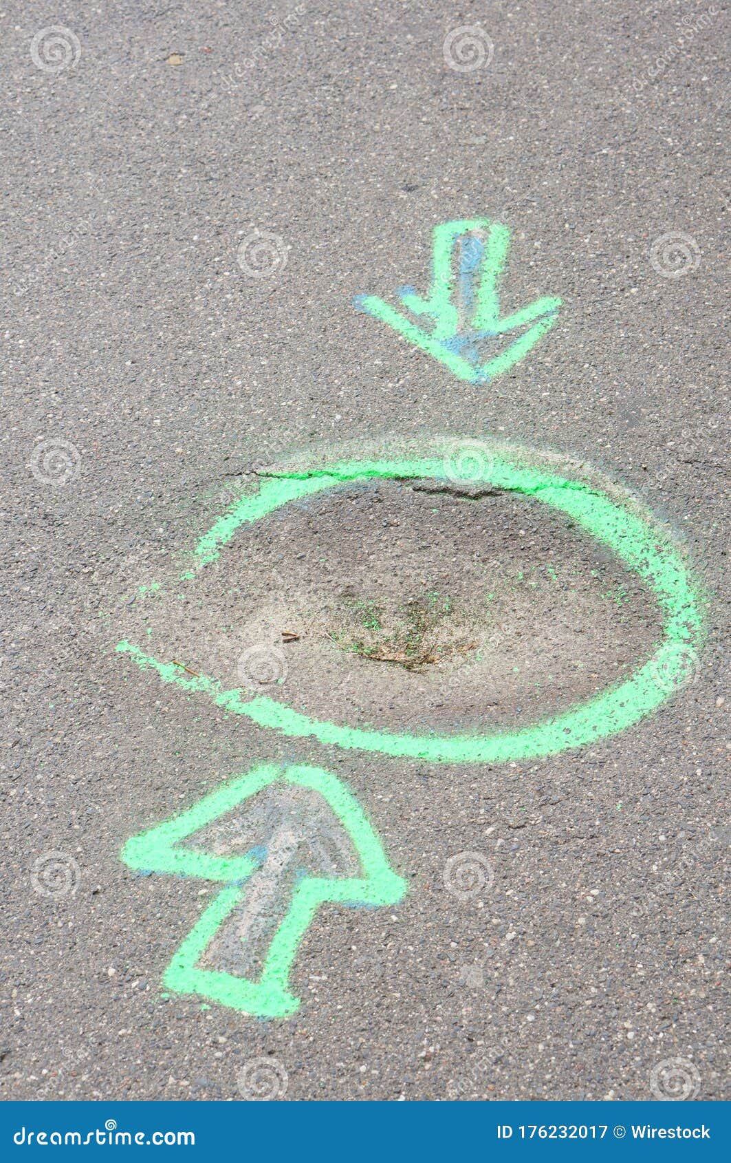Vertical Shot of Two Arrows Pointing at a Circle Painted on the Ground ...