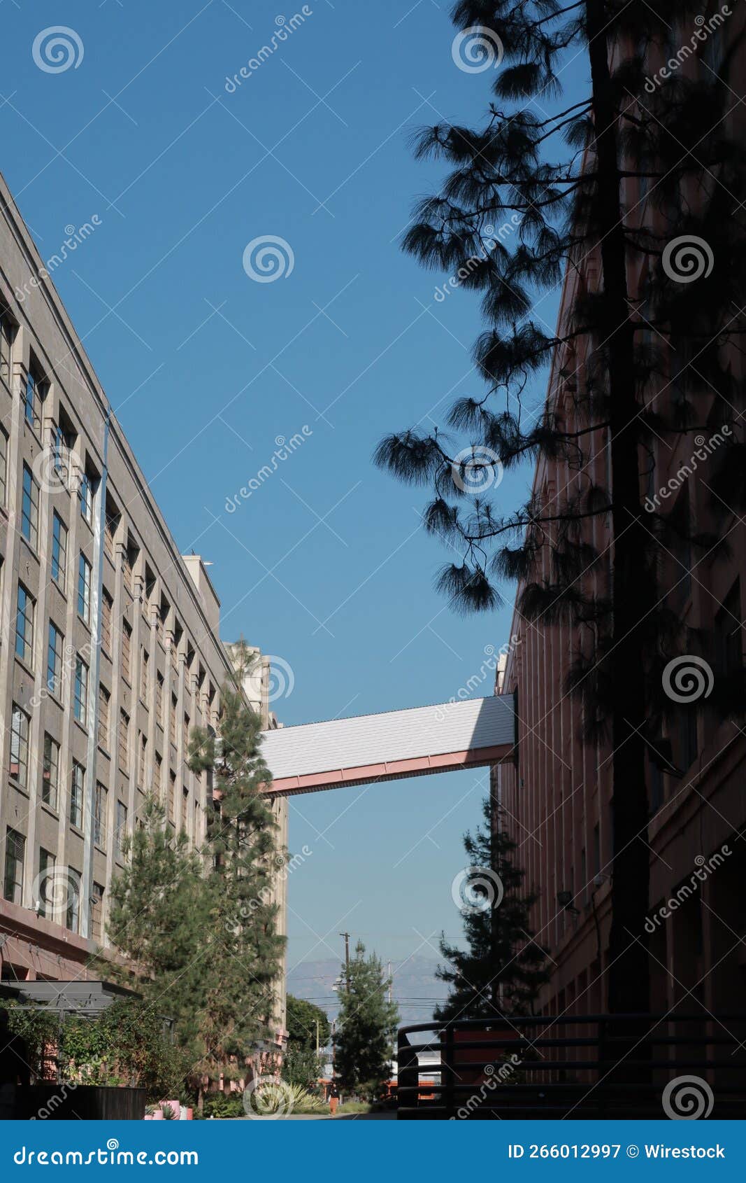 Vertical Shot of Two Buildings Connected with a Bridge Stock Image ...