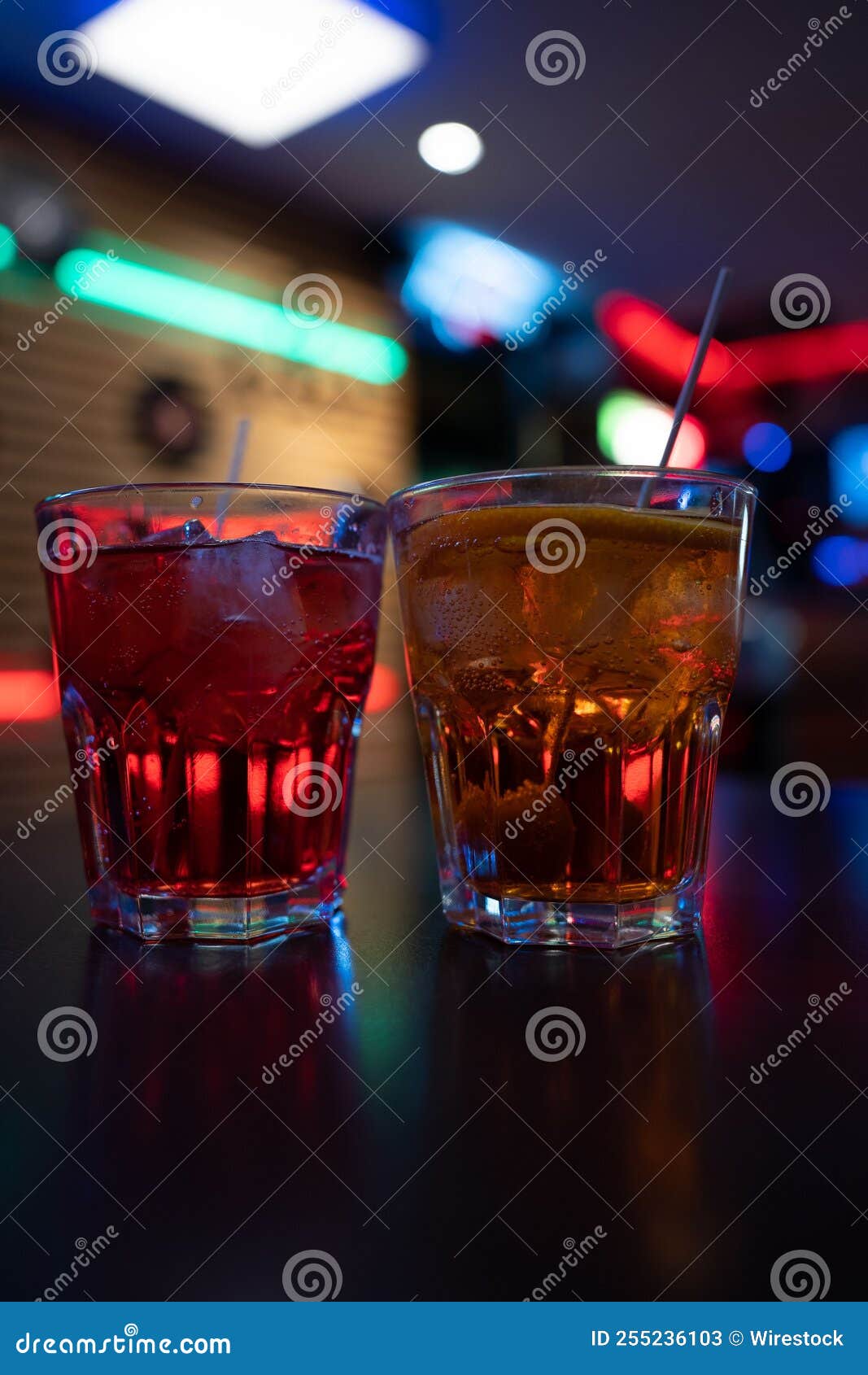 Vertical Shot of Two Drinks in a Bar Stock Image - Image of liquid ...