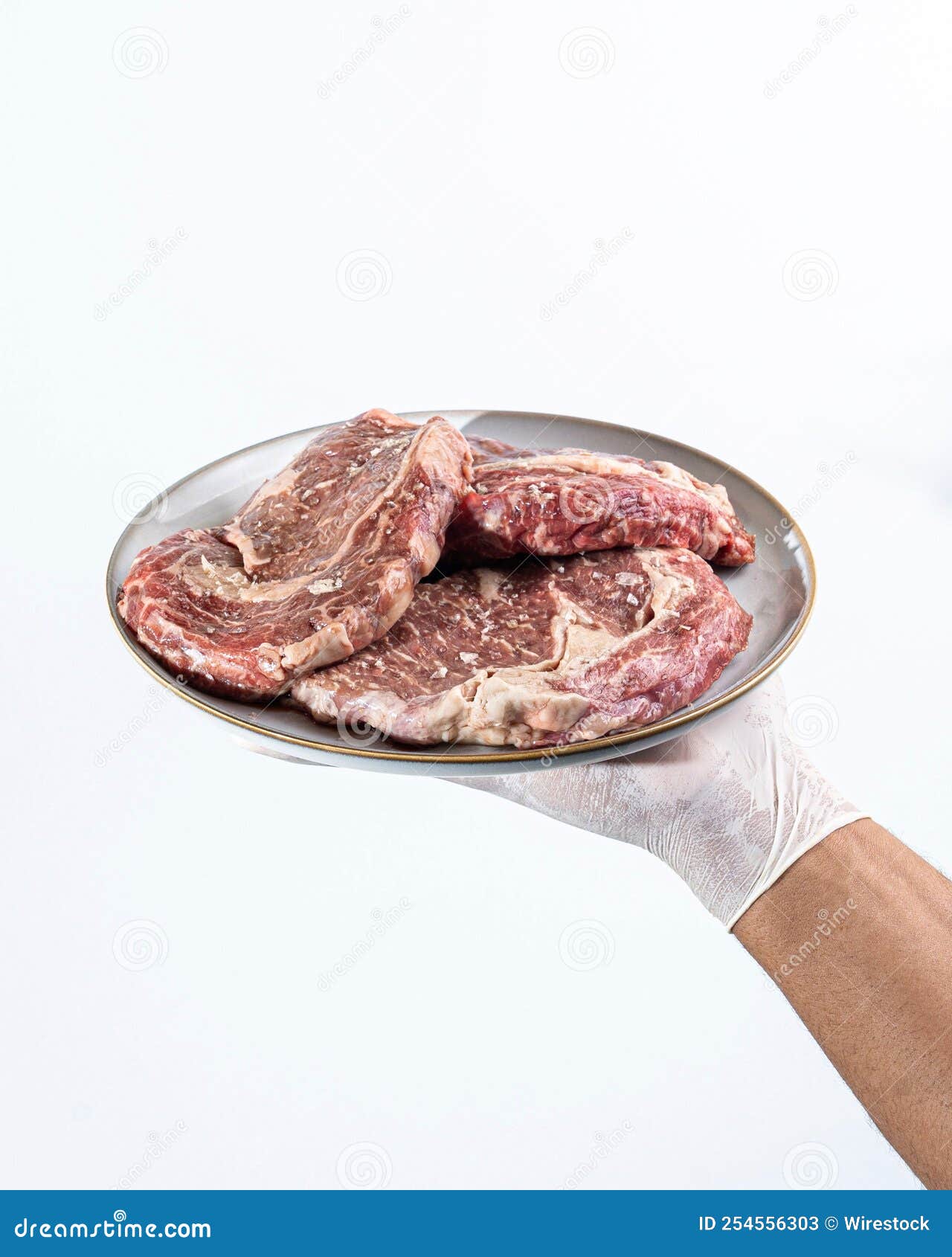 Vertical Shot of an Uncooked Steaks Plate in Hand Stock Image - Image ...