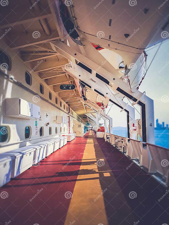 Vertical Shot of the Upper Deck of a Cruise Ship Stock Photo - Image of ...