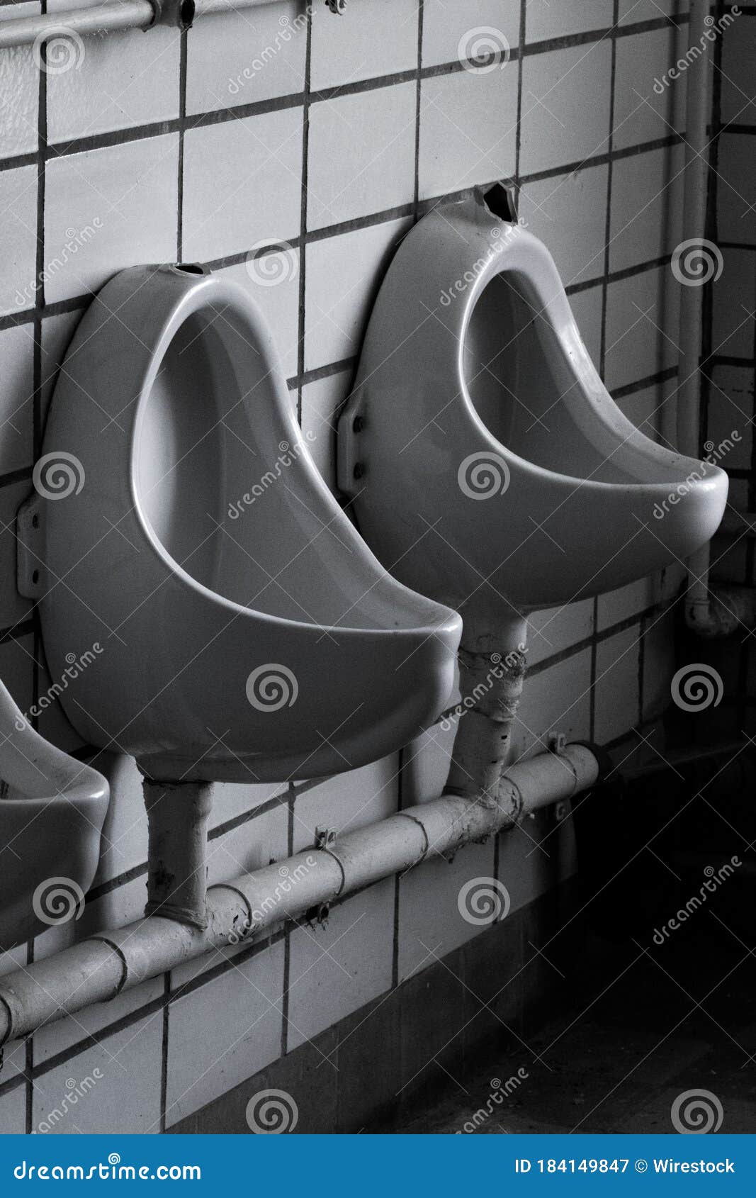 Vertical Shot of Urinate Bowls in the Bathroom Stock Image - Image of ...