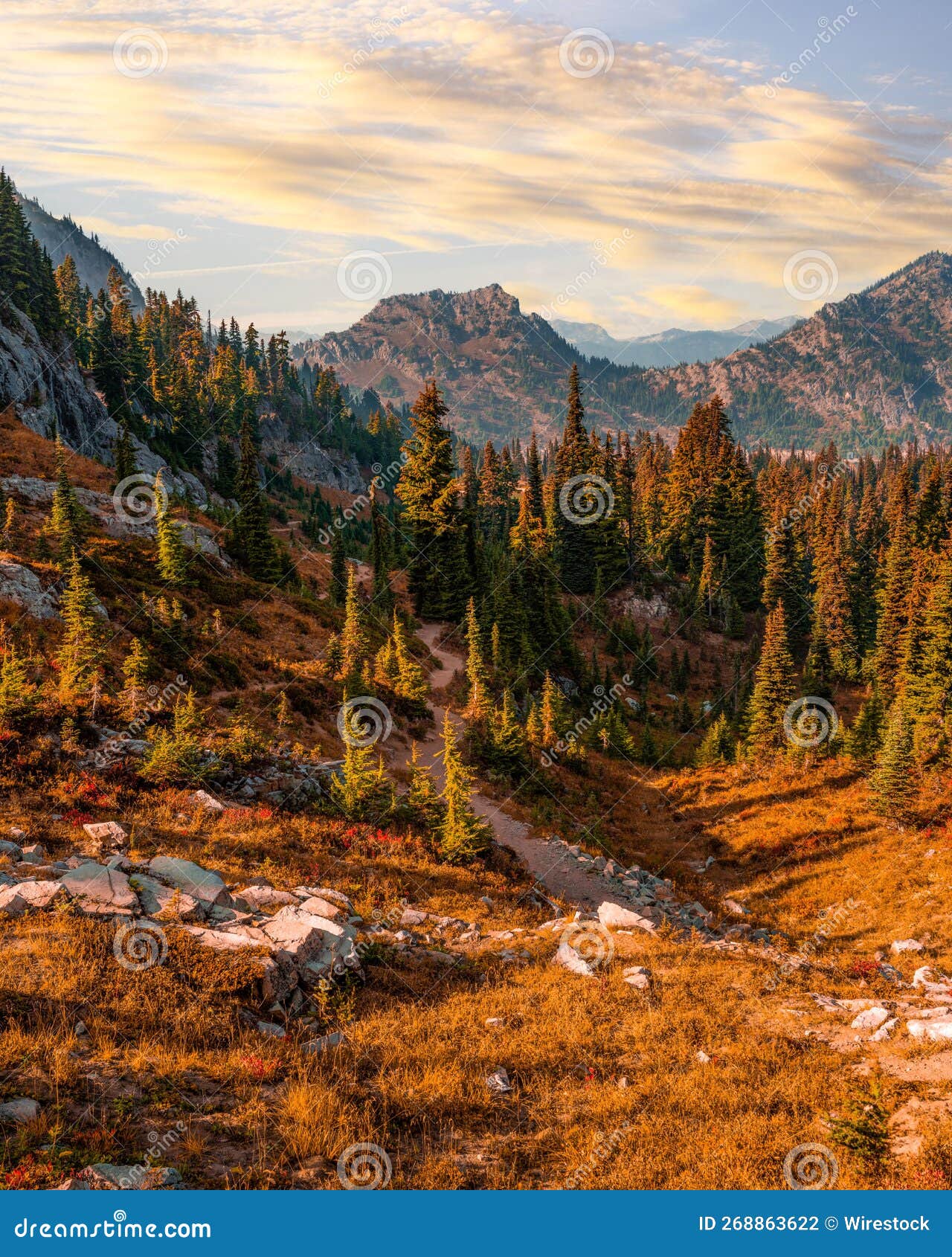 Vertical Shot of a Valley at Sunrise Over a Background of Mountains ...