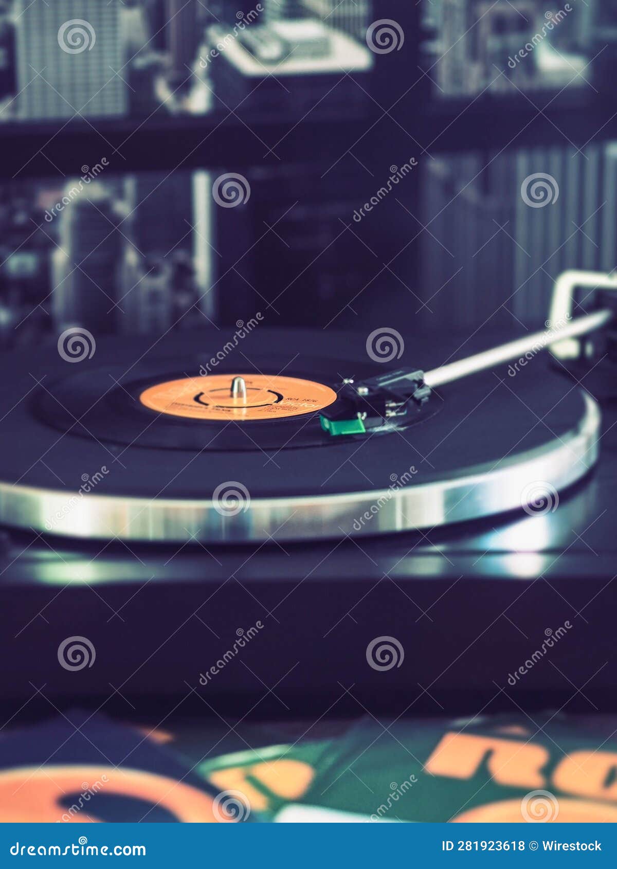 Vertical Shot of a Vintage Vinyl Record Playing on a Turntable with a ...