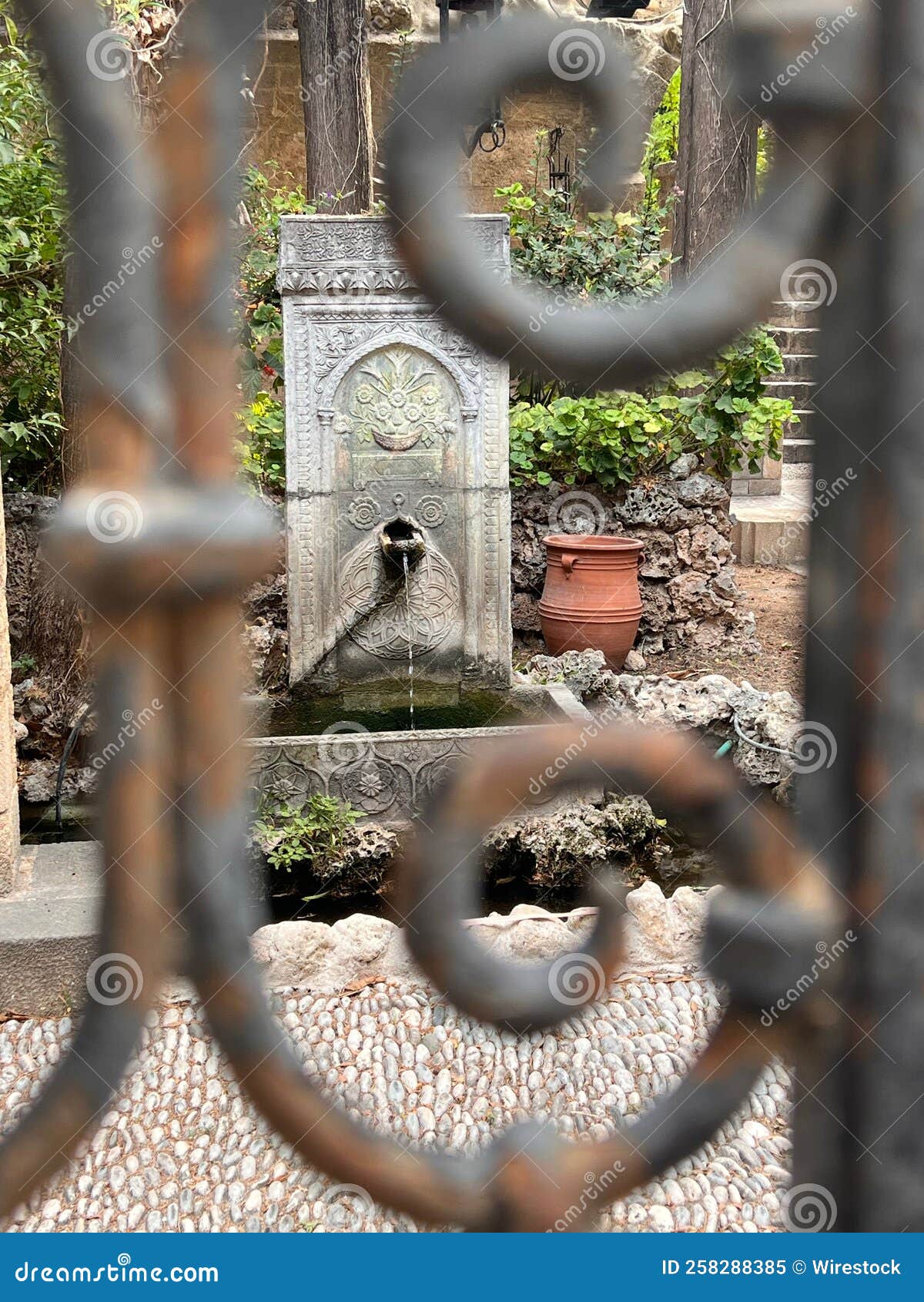 Vertical Shot of a Water Flows of a Drinking Fountain Seen through a ...