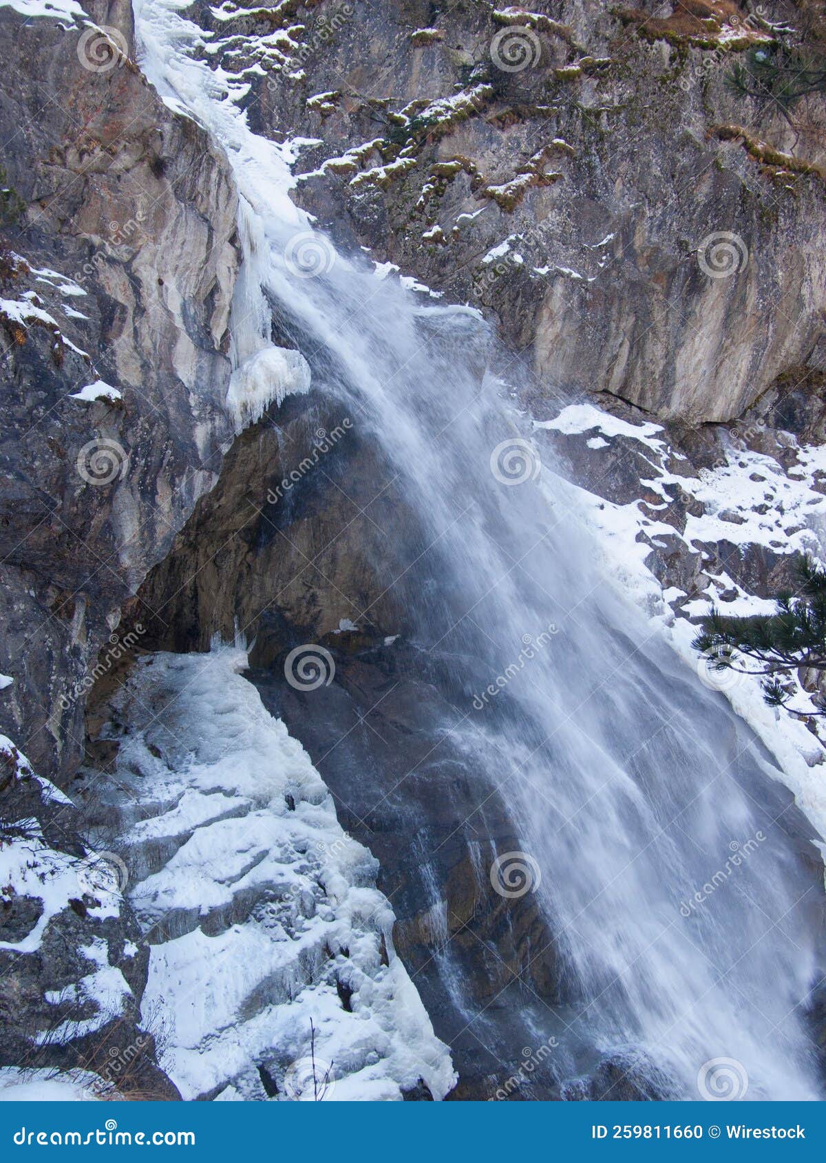 Vertical Shot of a Waterfall in Alps Stock Photo - Image of forest ...