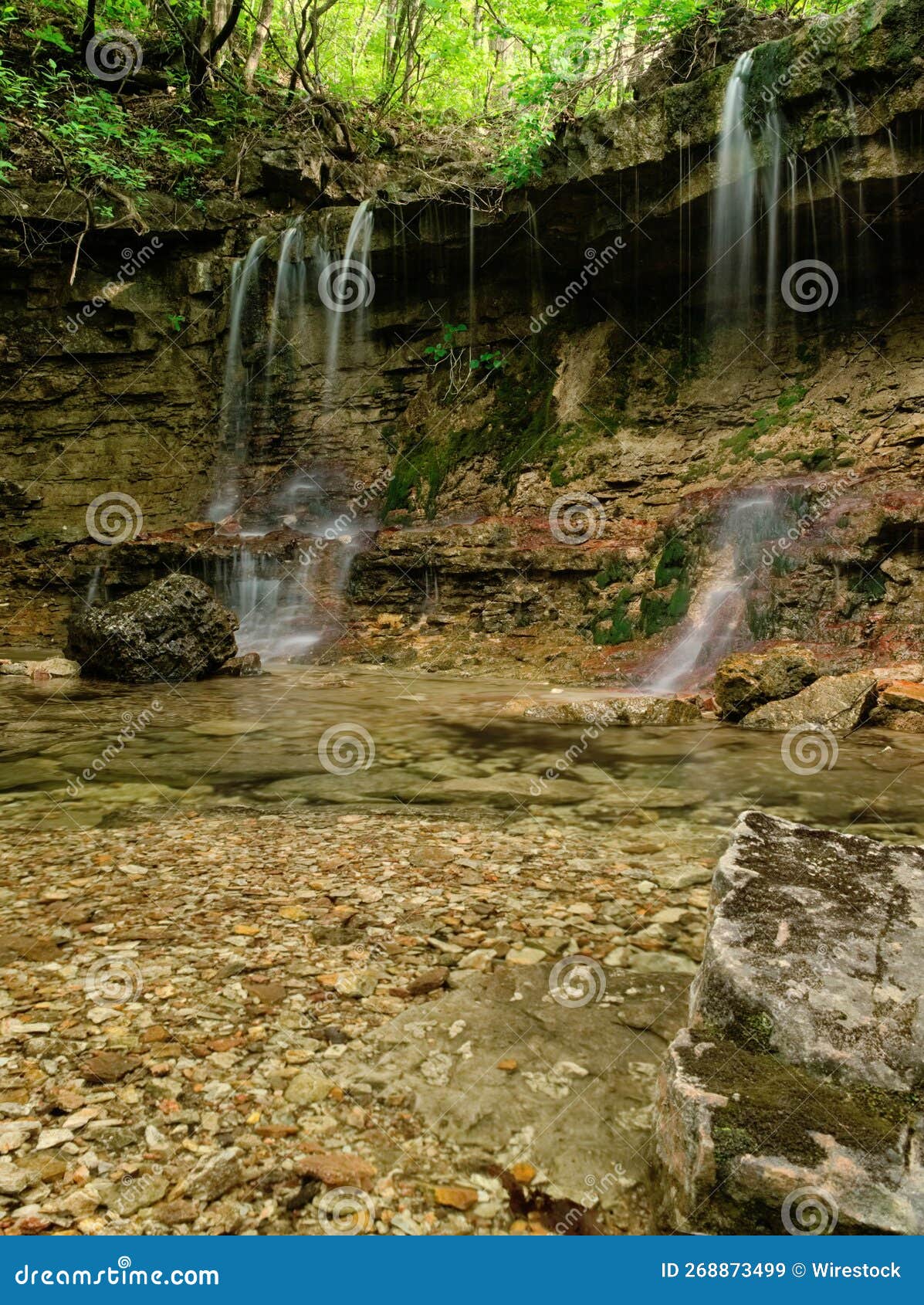 Vertical Shot of a Waterfall with Long Exposure in a Forest in Spring ...