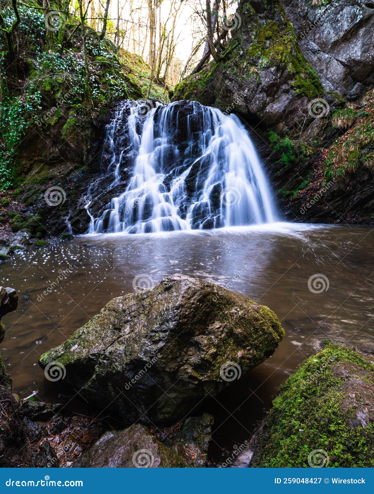 Vertical Shot of a Waterfall in the Woods Stock Image - Image of ...