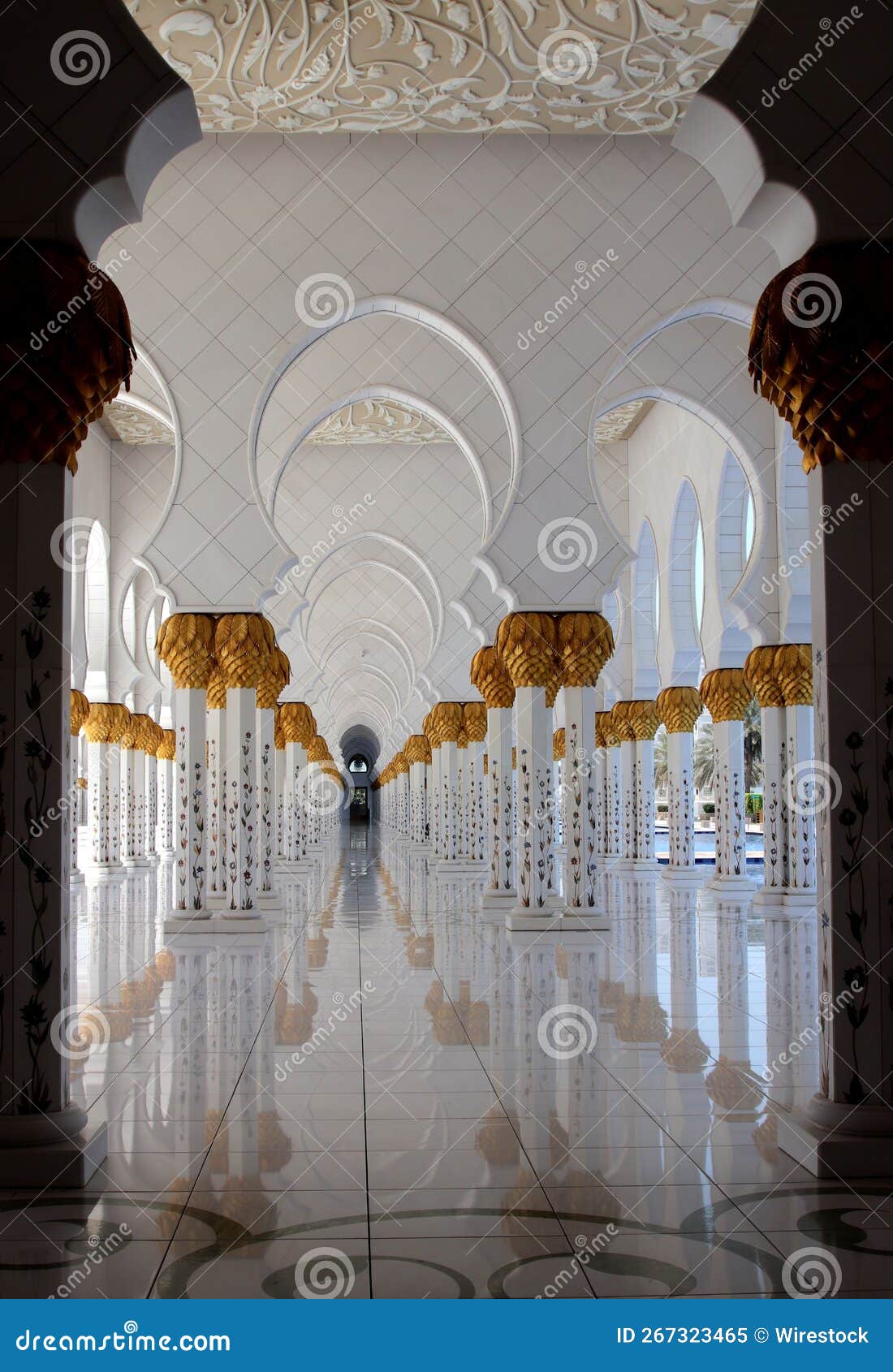 Vertical Shot of a White Corridor with Columns, Sheikh Zayed Grand ...