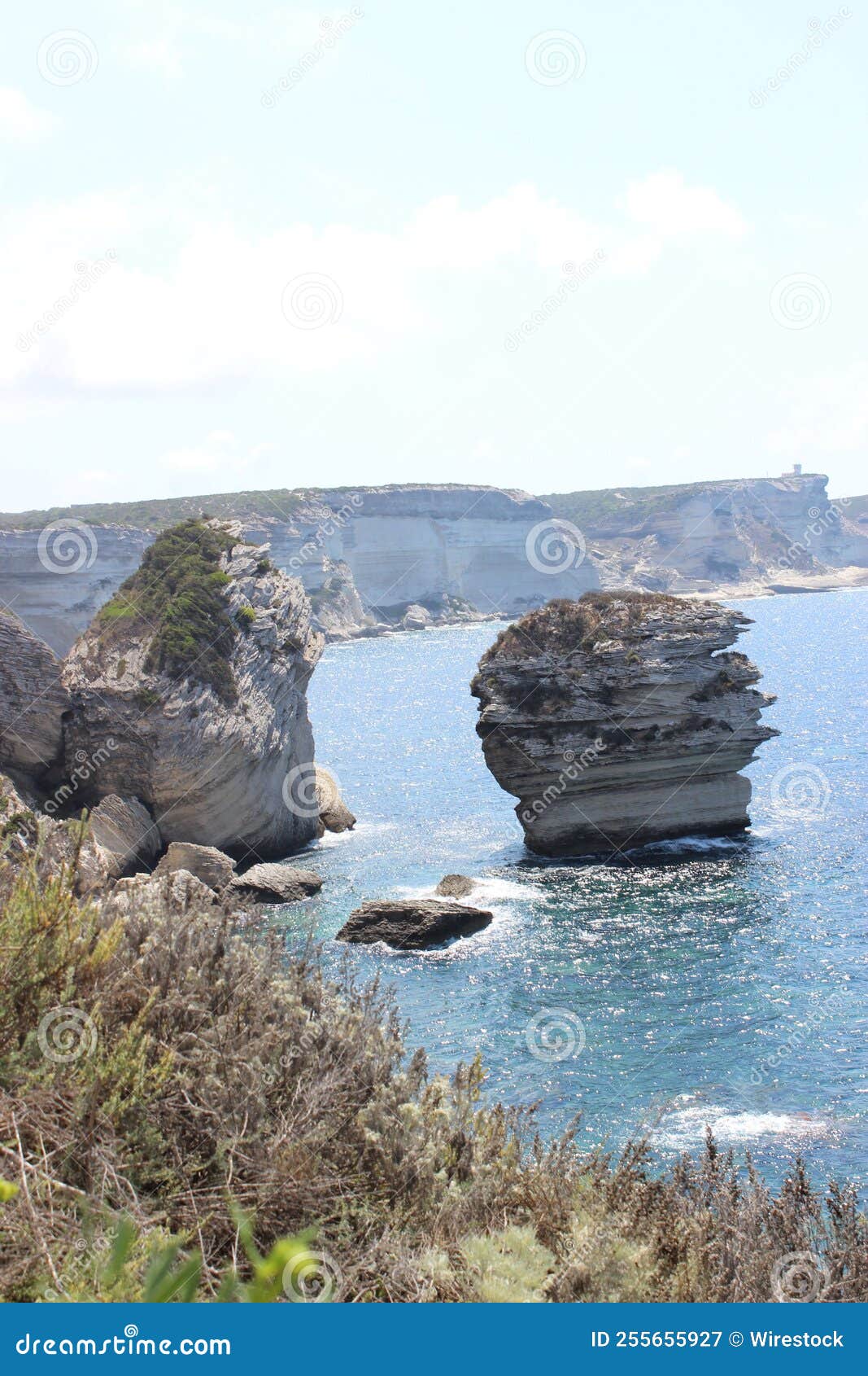 Vertical Shot of the White Limestone Cliffs of Bonifacio in the Bouches ...