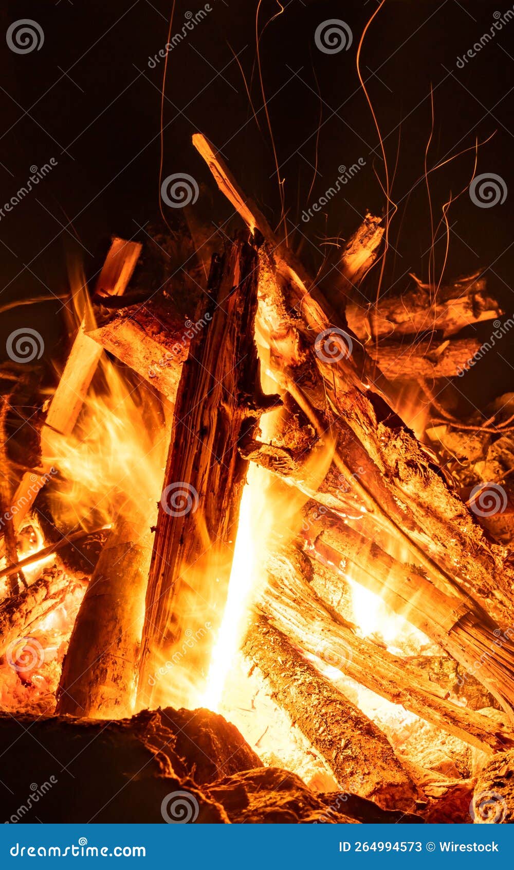 Vertical Shot of Woods Burning in a Campfire at Night Stock Image ...