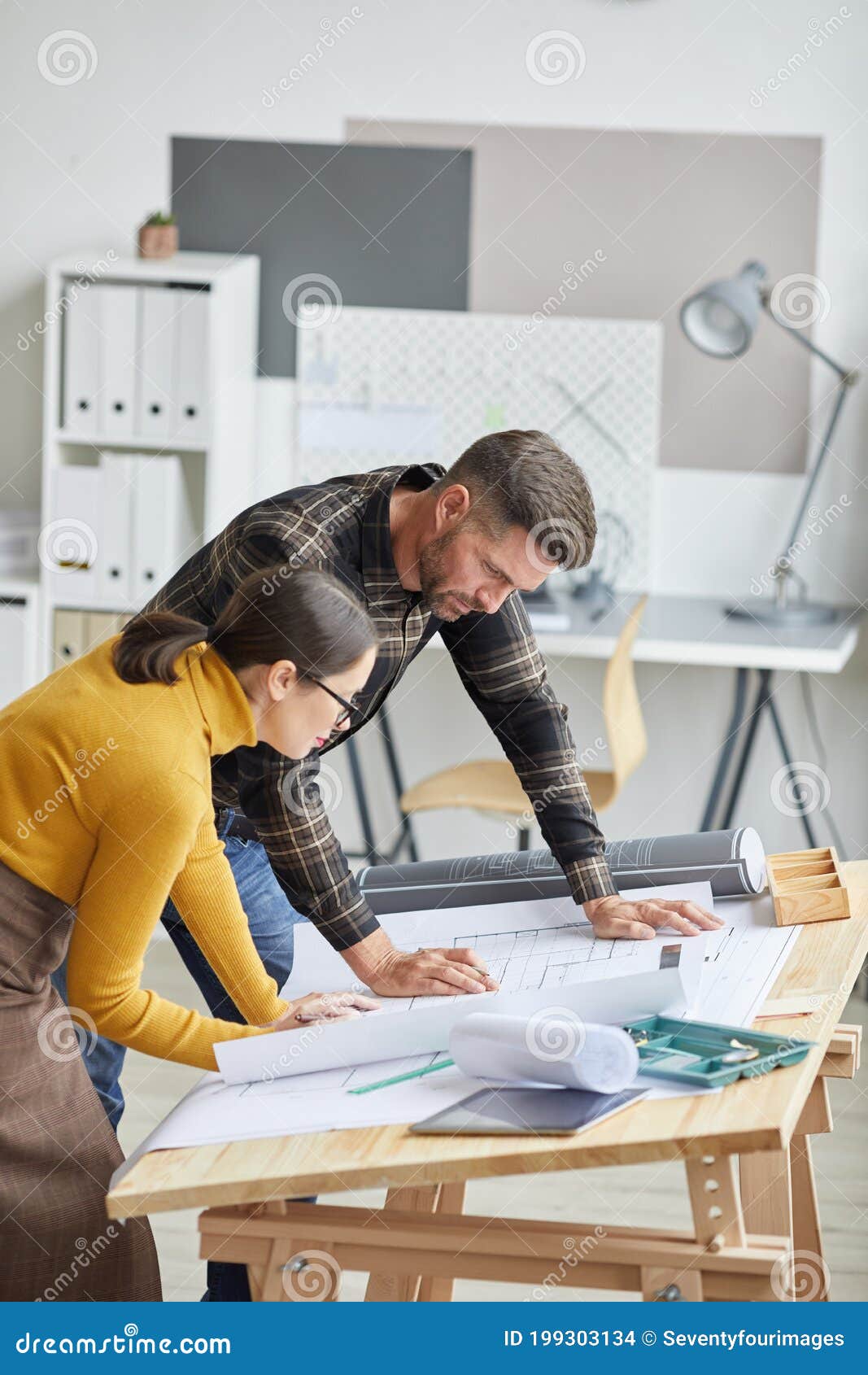 Two Architects Collaborating in Office Stock Photo - Image of meeting ...