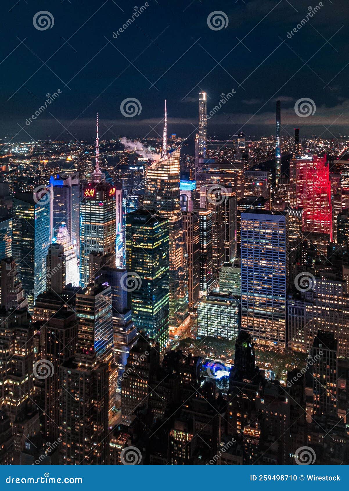 Vertical of the Skyline of Times Square with the Night View from Top of ...