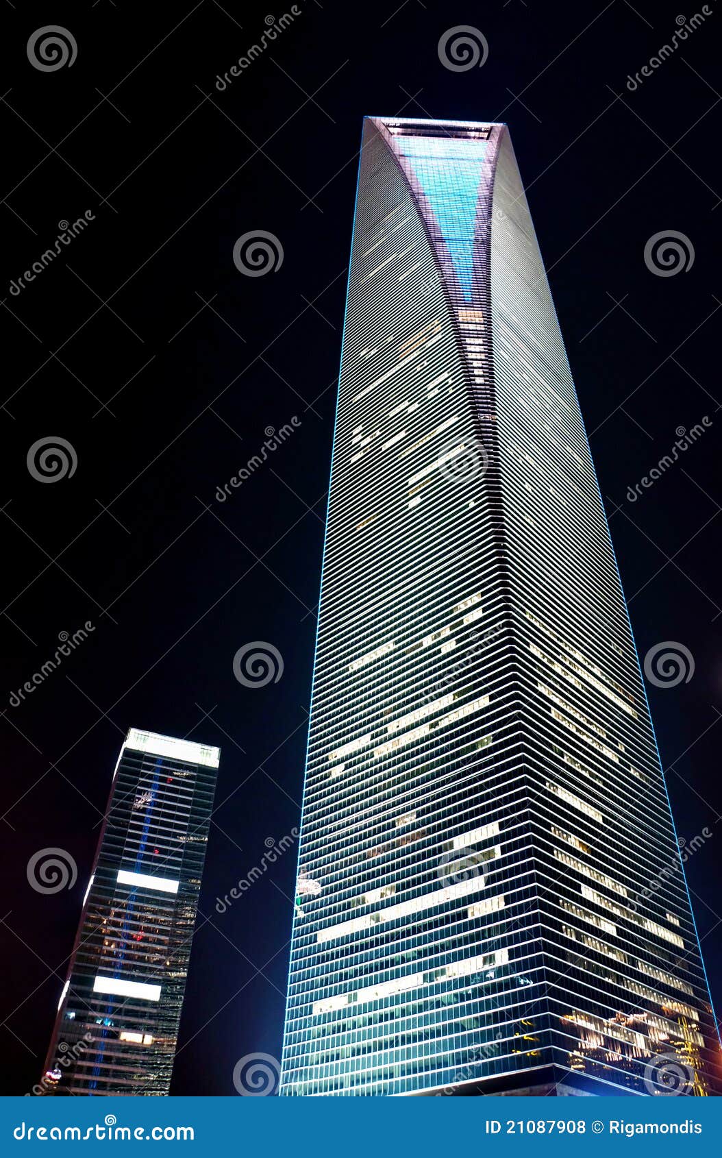 Vertical Skyscraper at Night Stock Photo - Image of asian, central ...