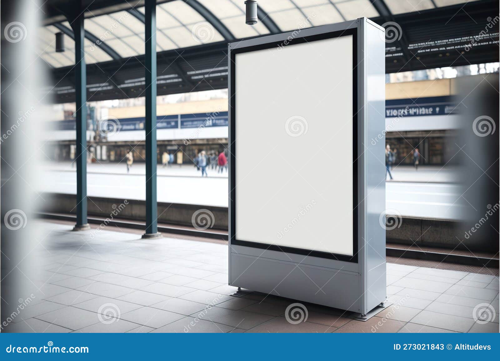 Vertical Small Blank Billboard Mockup Standing on Platform of Station ...